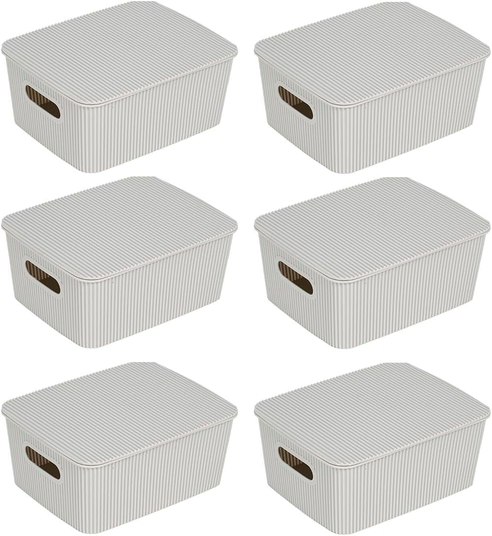 HAOYAN Storage Baskets with Lids - Set of 6 Stackable Plastic Boxes with Handles - Grey, 1 ...