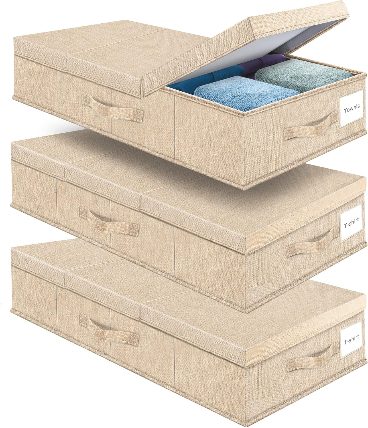 HAOYAN Underbed Storage Containers 3 Pack, Large Under Bed Storage Bins with Lids,Khaki ...