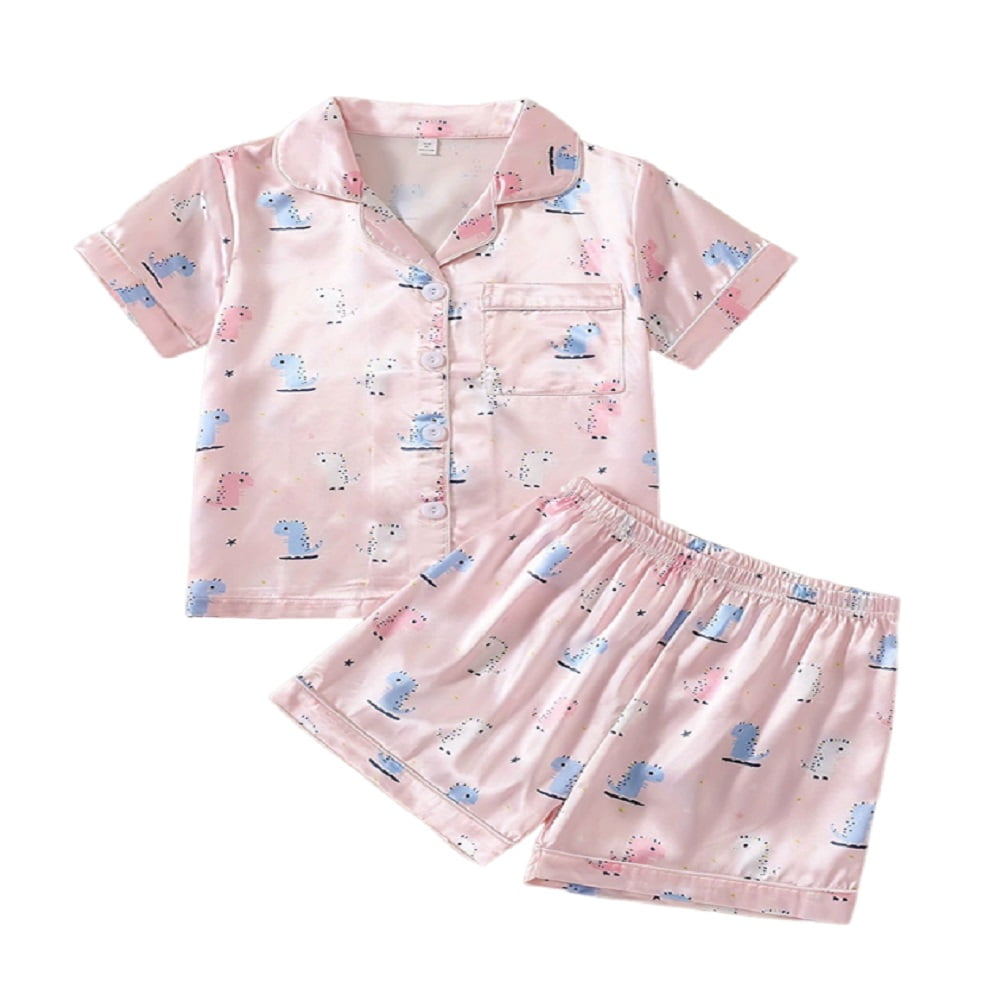 SHIWEN Girls Silk Stain Pajamas Sets for Kids Toddlers Short Sleeve Pjs ...