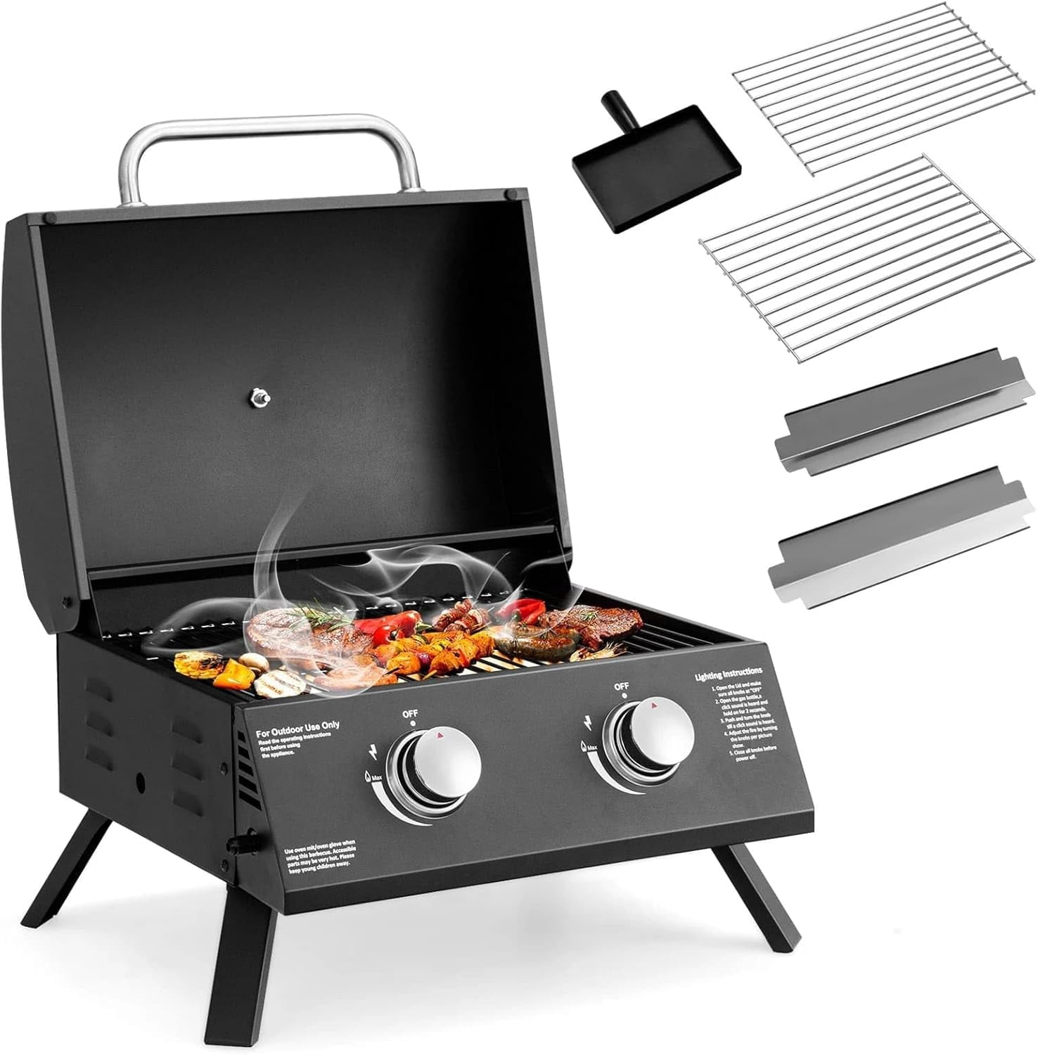 HAOYUAN 2-Burner Portable Propane Gas Grill with Foldable Legs ...