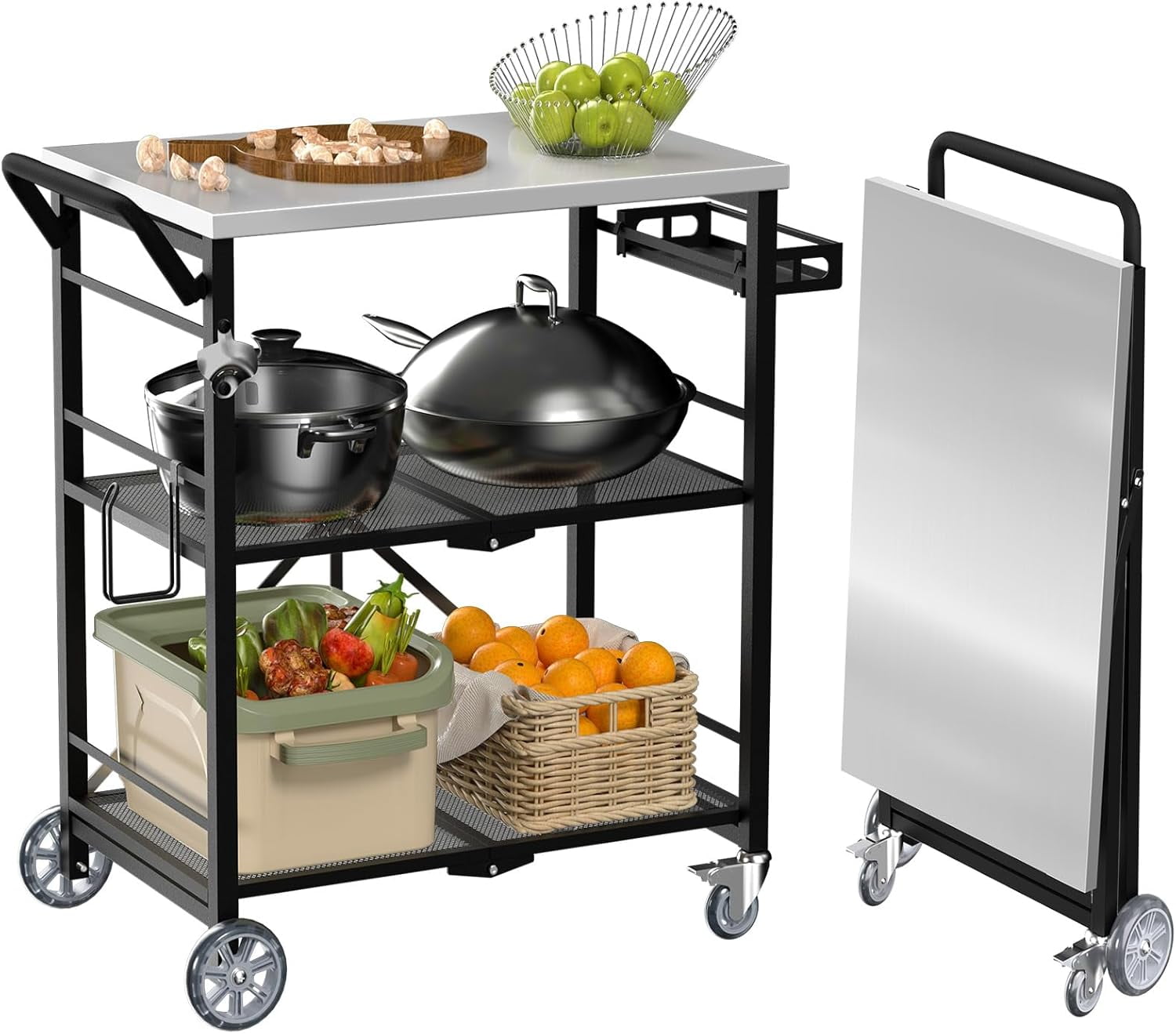 HAOYUAN Folding Grill Cart Metal Pizza Oven Stand Table with 2 Total ...