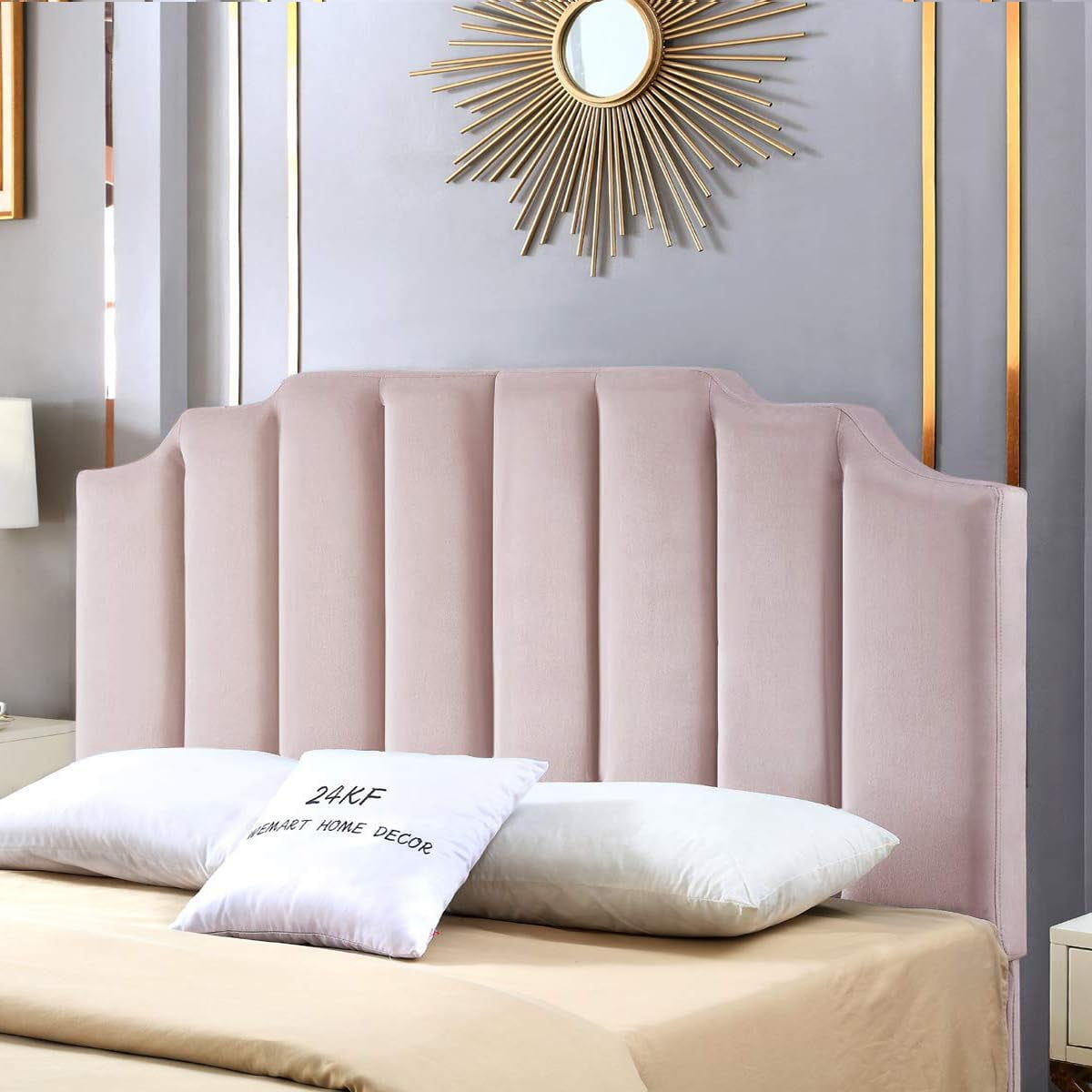 HAOYUAN Pink Velvet Tufted Queen Upholstered Headboard, Modern Vertical ...
