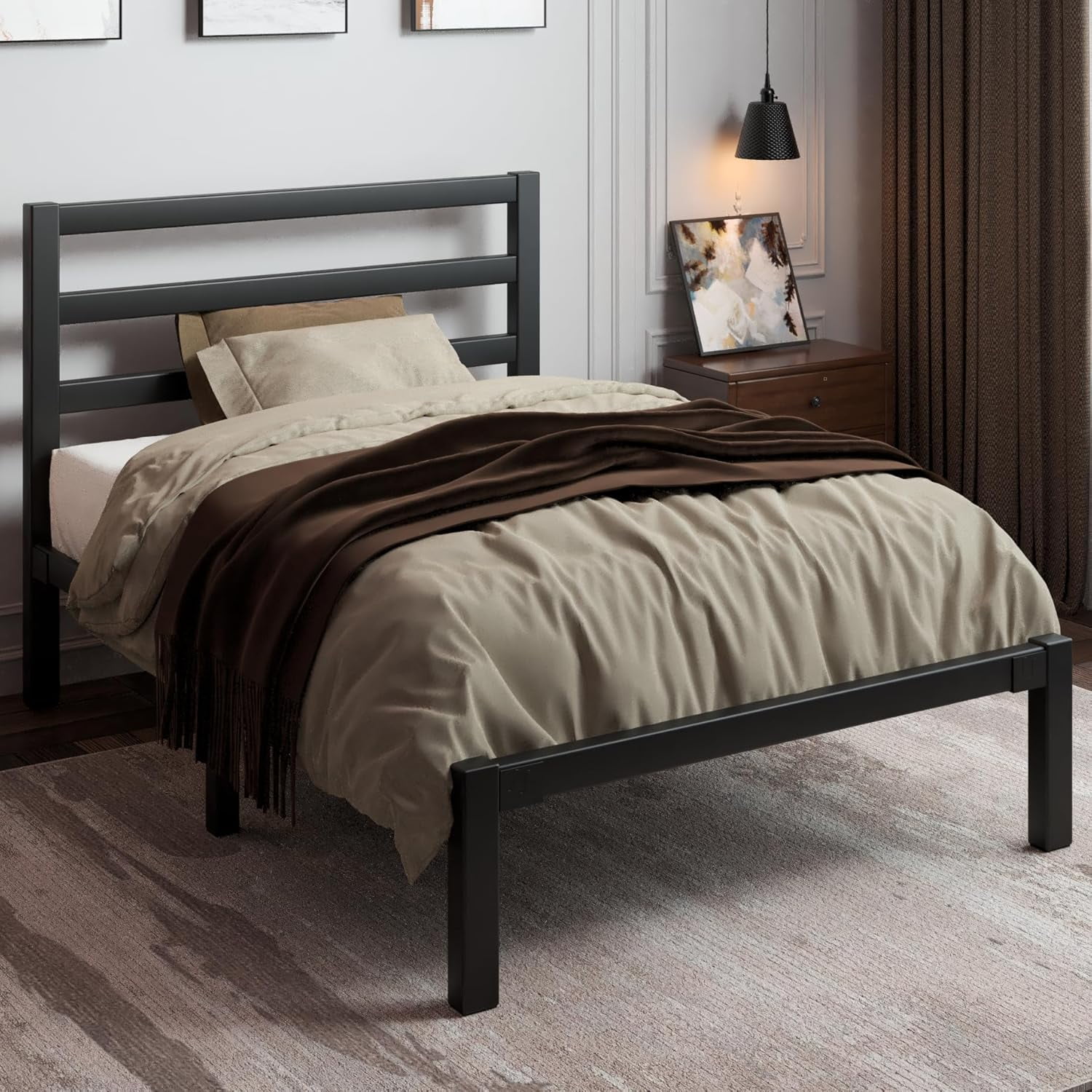 HAOYUAN Twin Size Bed Frame, Heavy Duty Platform Bed Frame with Strong ...