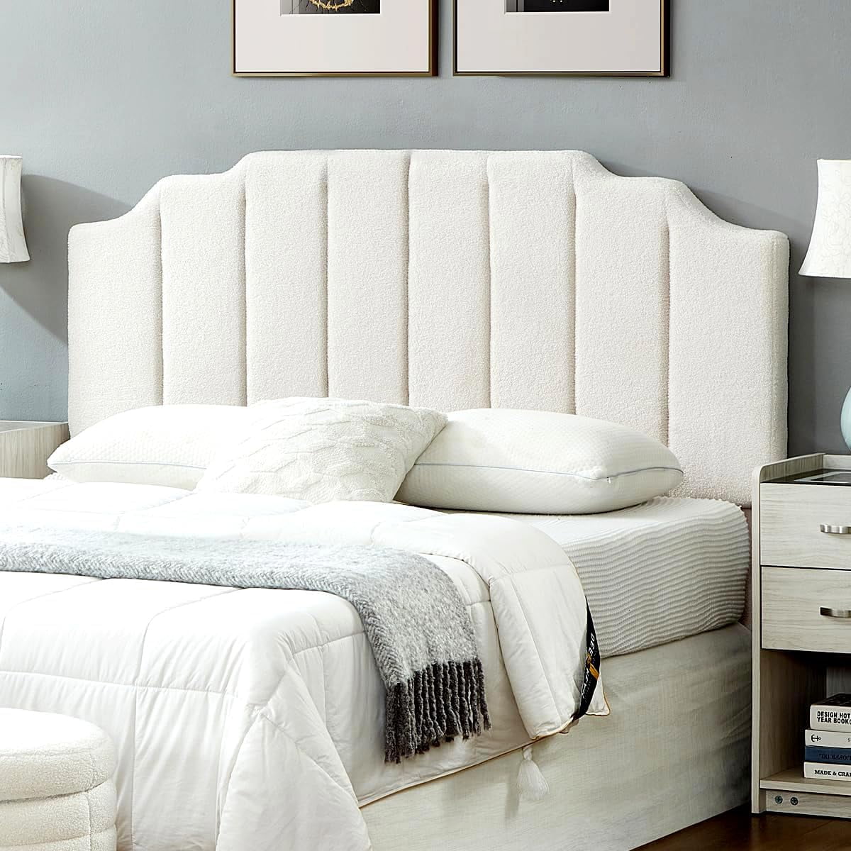 HAOYUAN White Teddy Fabric Tufted for Queen Upholstered Headboard ...