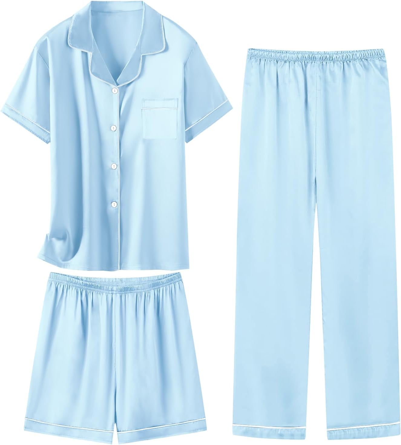 HAOYUNL Girls 3 Pieces Pajamas Pjs Sets for Kids Teen Silk Satin ... HAOYUNL Girls 3 Pieces Pajamas Pjs Sets for Kids Teen Silk Satin ...