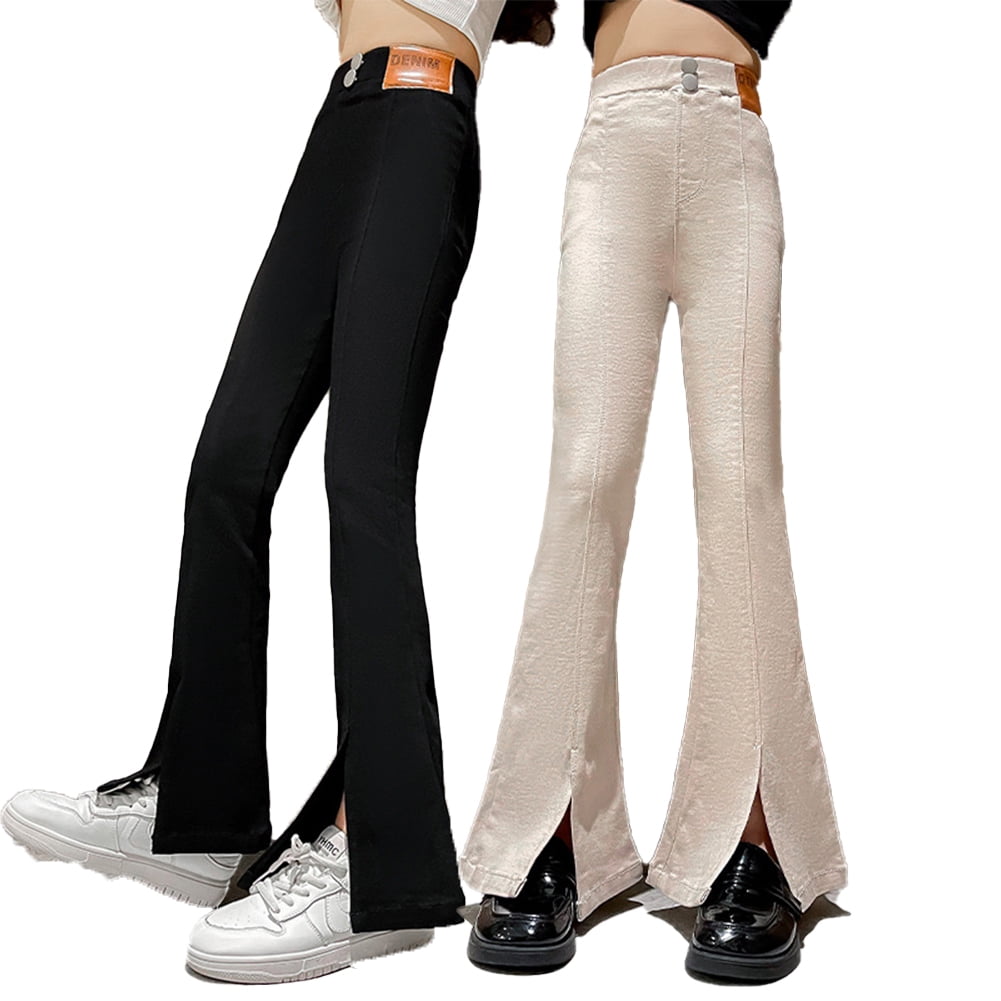 HAOYUNL Girls Denim Jeans Bell Bottoms for Kids Youth High Waisted ...