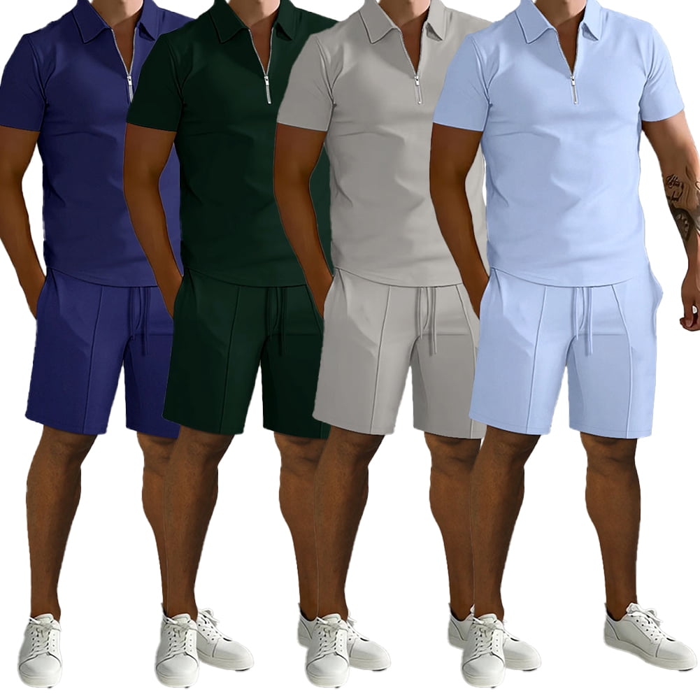 HAOYUNL Men's 2Pcs Shirt and Shorts Set Summer Outfits Fashion Casual ...