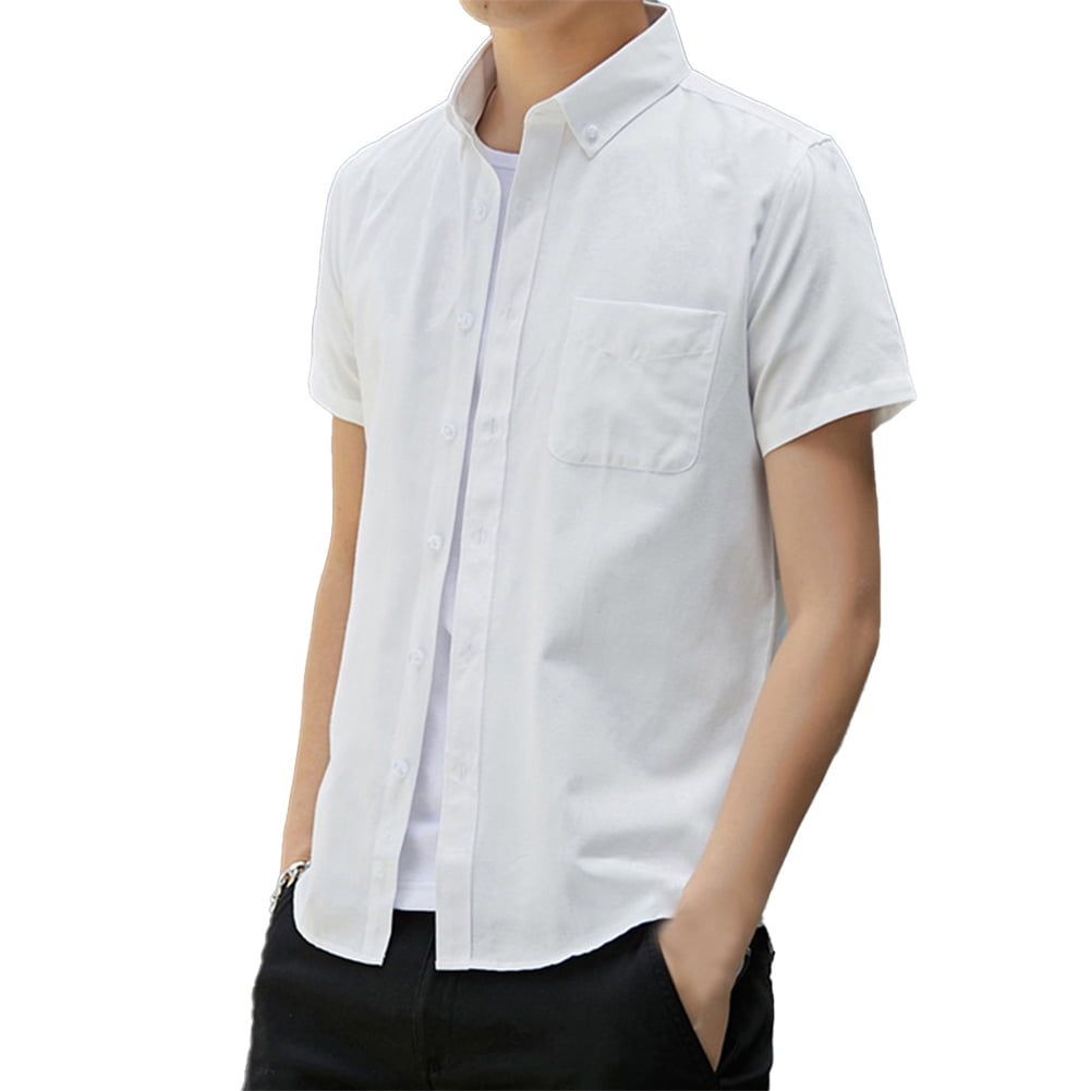 HAOYUNL Short Sleeve Shirt for Men Oxford Woven White Shirt for Men ...