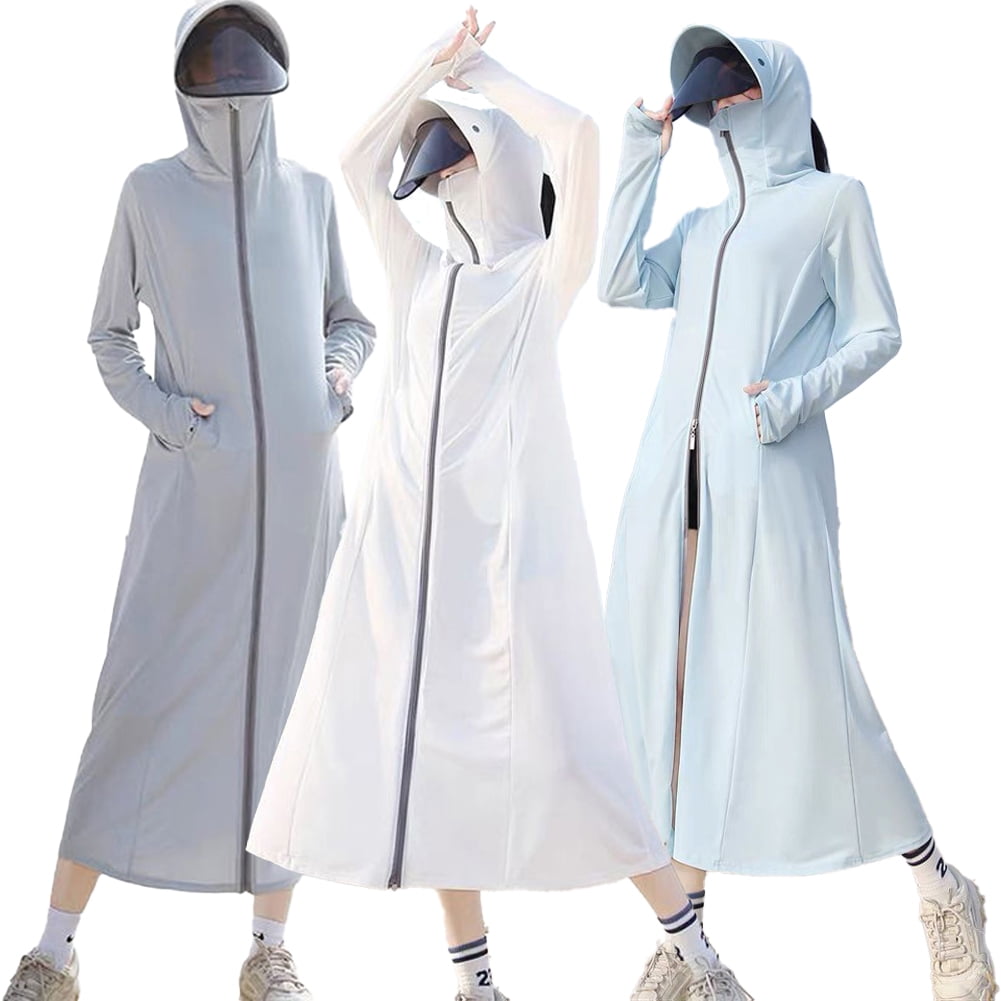 HAOYUNL Women's Long Sunscreen Jacket Ice Silk Hooded Sun Shirt Upf 50 ...