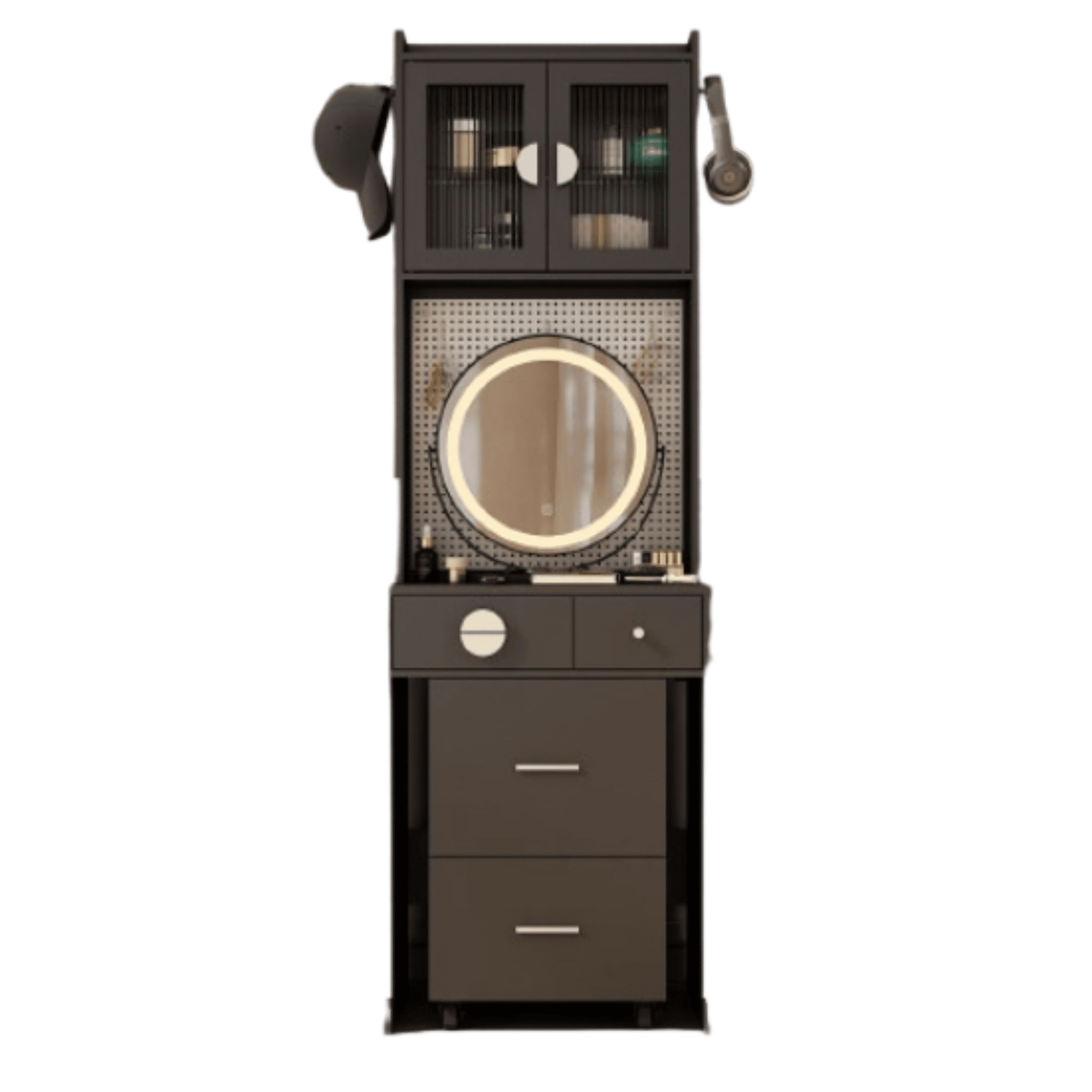 HAOYYE Compact Vanity Desk with Mirror, LED Lights & Charging Station ...