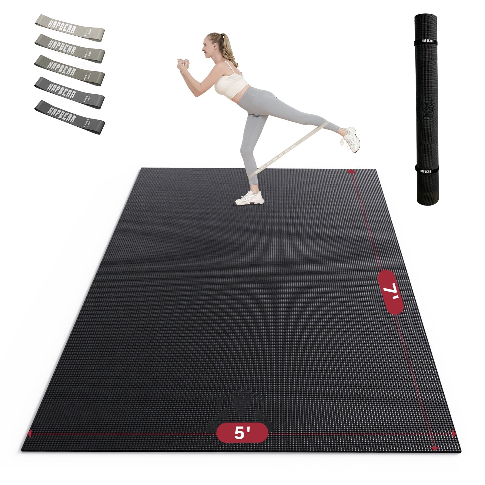 HAPBEAR Extra Large Exercise Mat - 7'x5'x8mm (1/3 inch) - Non-Slip ...