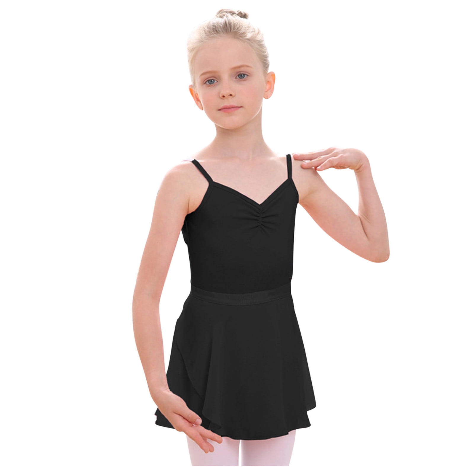 HAPIMO Girls's Ballet One-Piece Gym Suit Solid Mesh V Neck Lovely ...