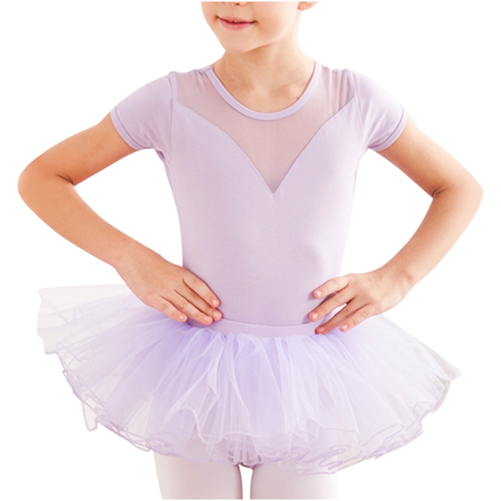 HAPIMO Girls's Ballet One-Piece Gym Suit Solid Mesh V Neck Lovely ...