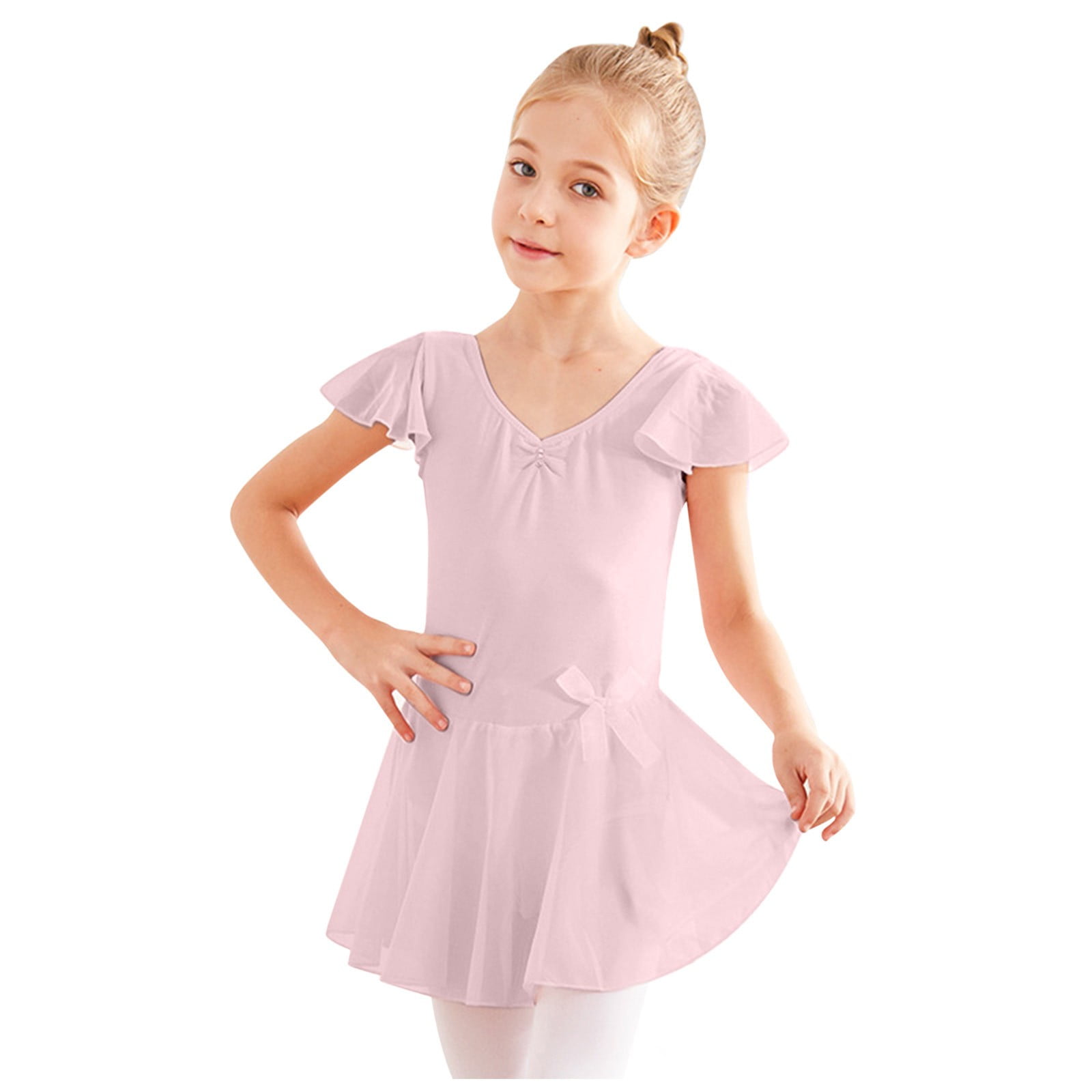 HAPIMO Girls's Ballet One-Piece Gym Suit Solid Mesh V Neck Lovely ...