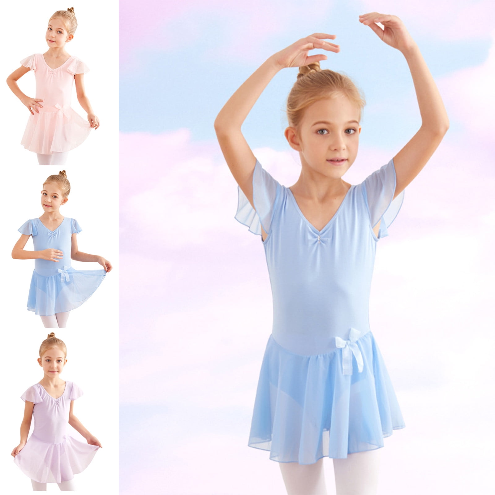 HAPIMO Girls's Ballet One-Piece Gym Suit Solid Mesh V Neck Lovely ...