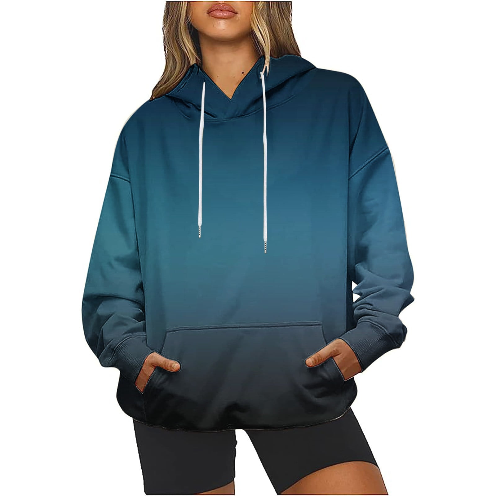 HAPIMO Gradient Sweatshirt for Women Pocket Drawstring Pullover Tops ...