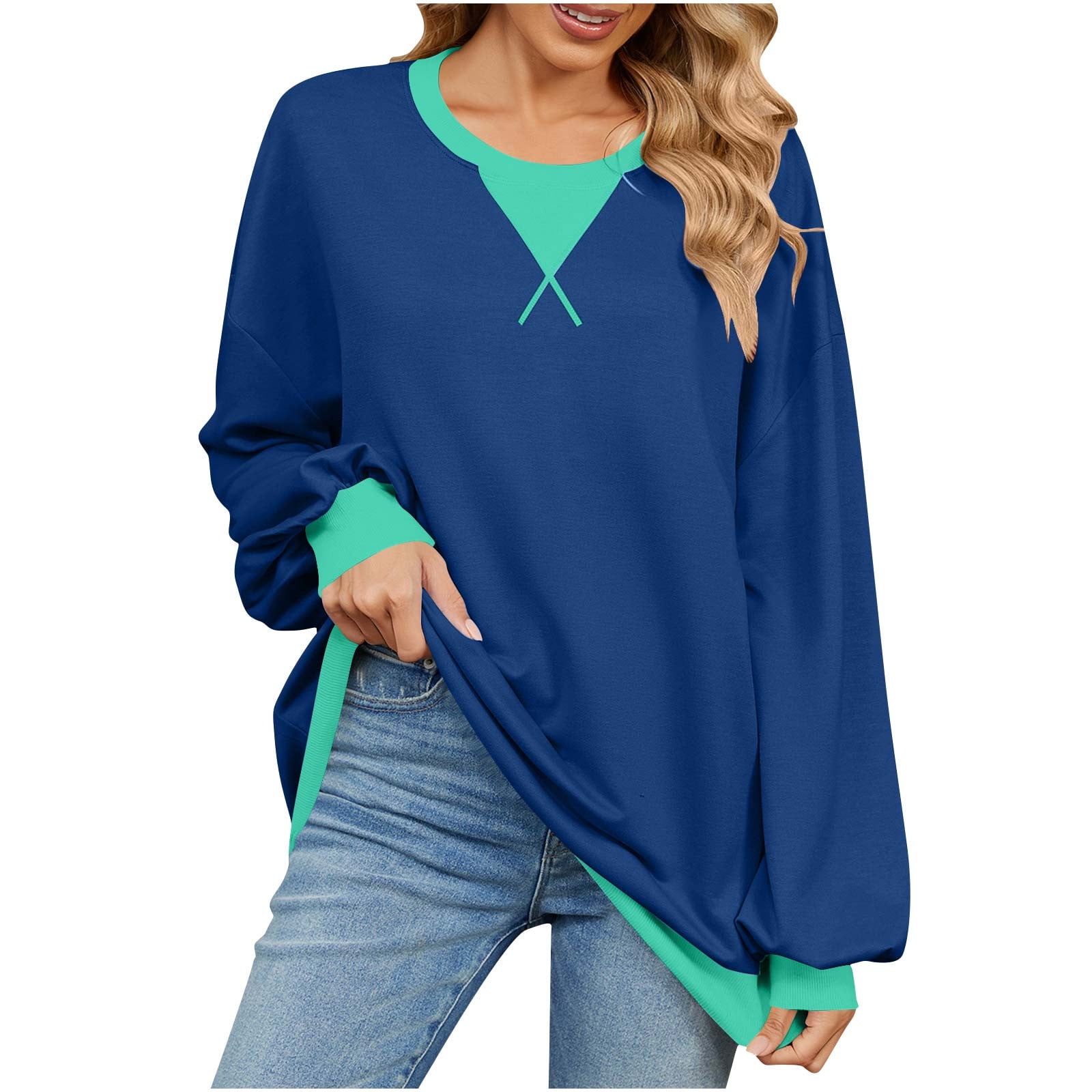 HAPIMO Long Sleeve Sweatshirts for Women Color Block Smock Tops ...