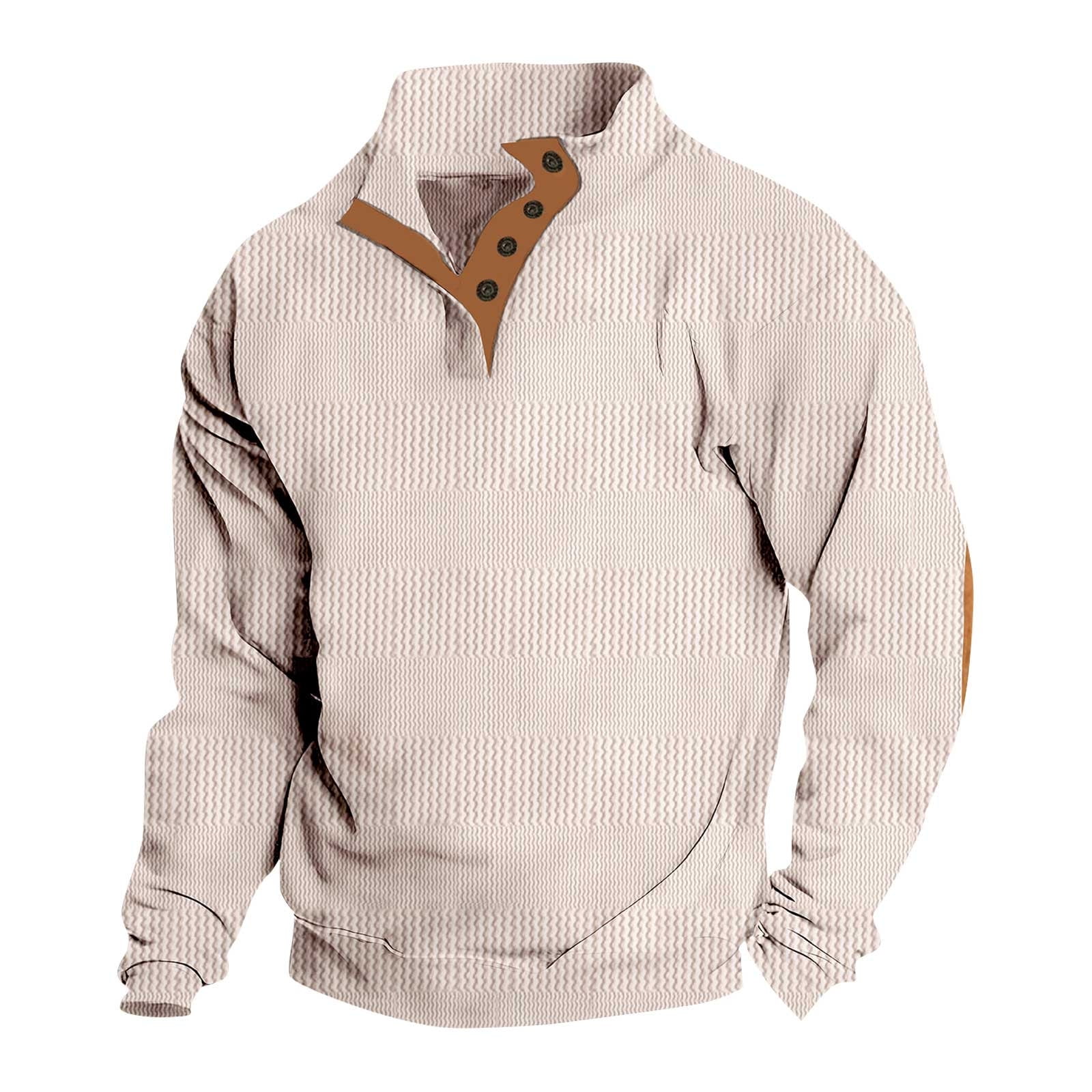 HAPIMO Men's Long Sleeve Stand Collared Sweat Shirt Hoodless Jacquard ...