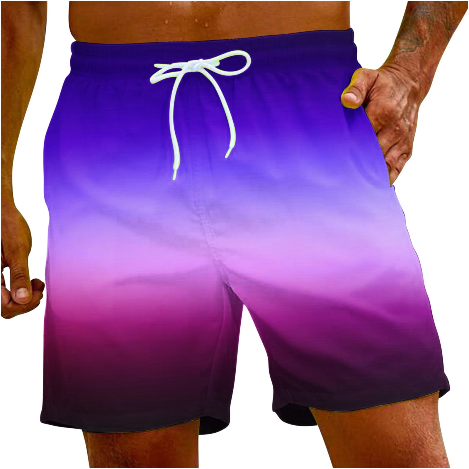 HAPIMO Mens Trends Swim Trunks Elastic Waist Lace-up Bathing Suits ...