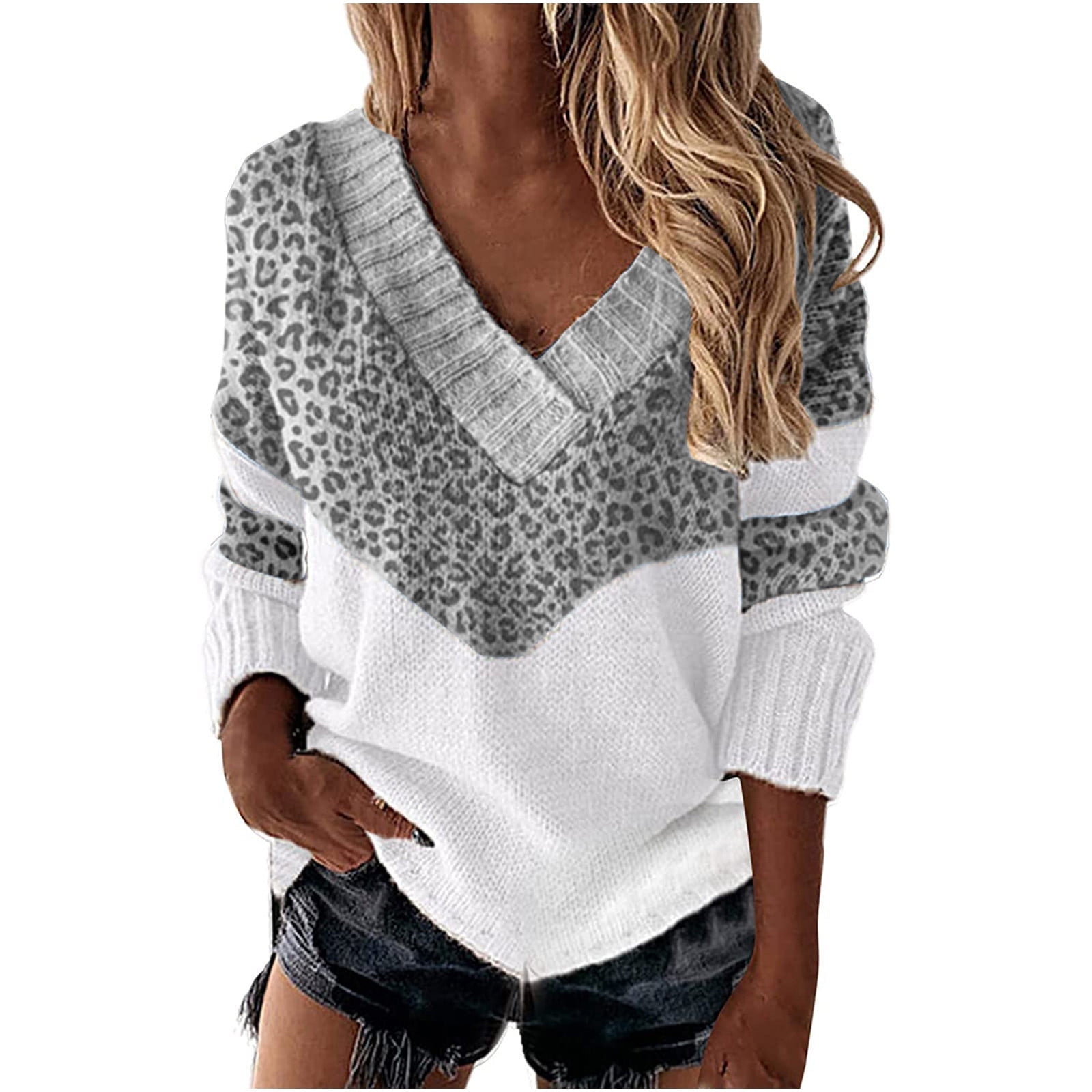HAPIMO Oversized Sweaters for Women Deep V Neck Long Sleeve Cable Knit ...