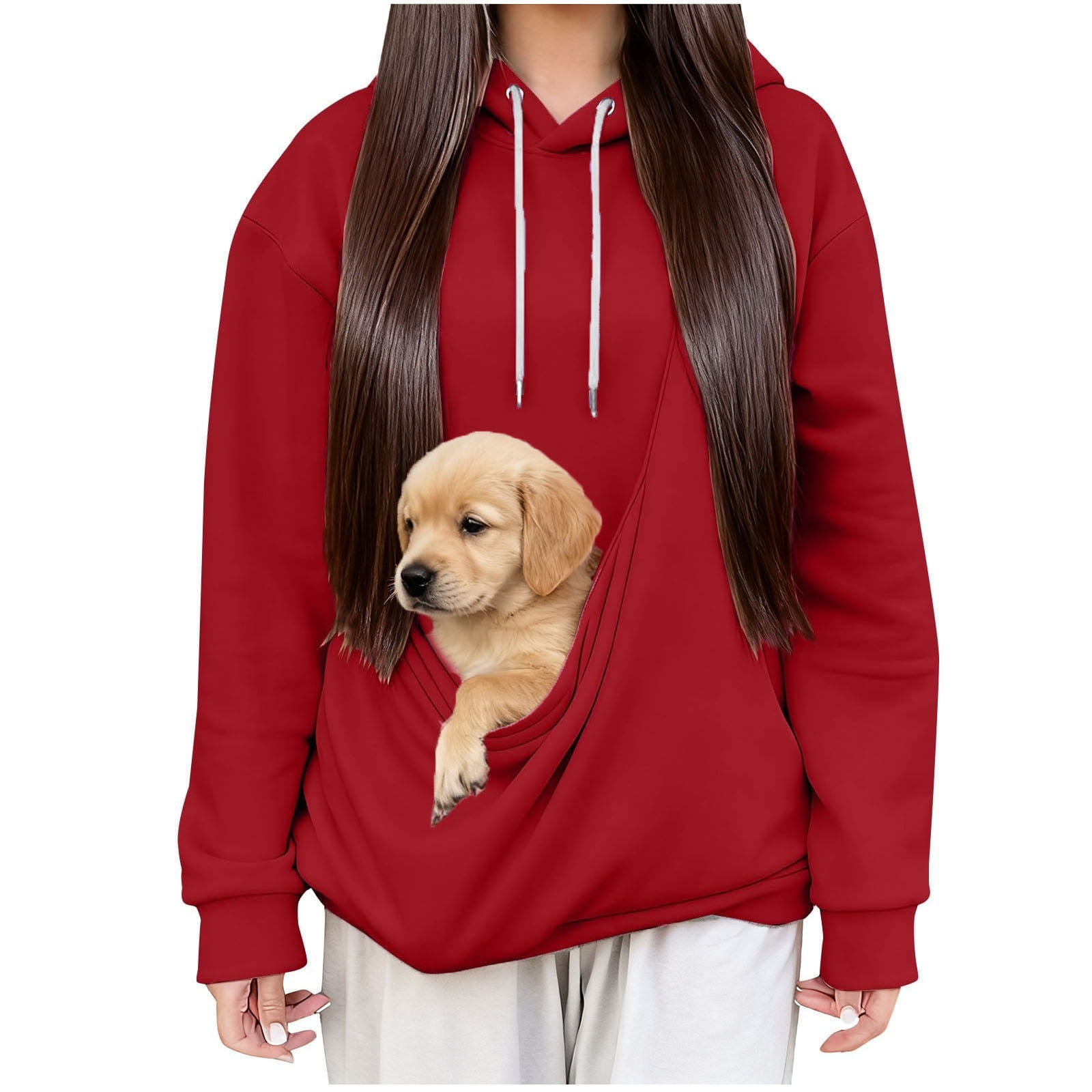HAPIMO Pet Pouch Hoodie for Women Solid Kangaroo Pocket Sweatshirts ...