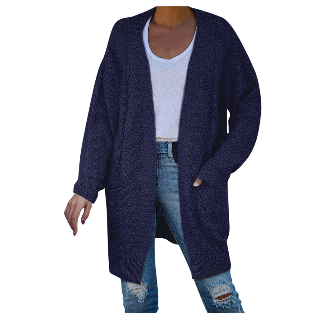 HAPIMO Rollbacks Stylish Cable Knit Dual Pocket Cardigan Long Ankle ...