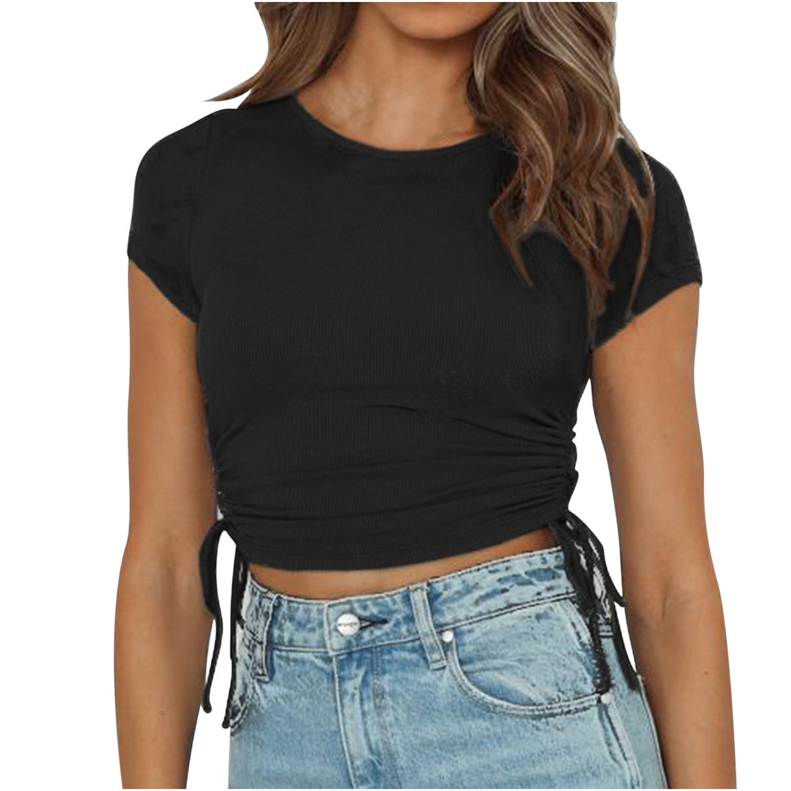 HAPIMO Rollbacks Womens Summer Tops Teen Grils Fashion Clothes Crewneck ...