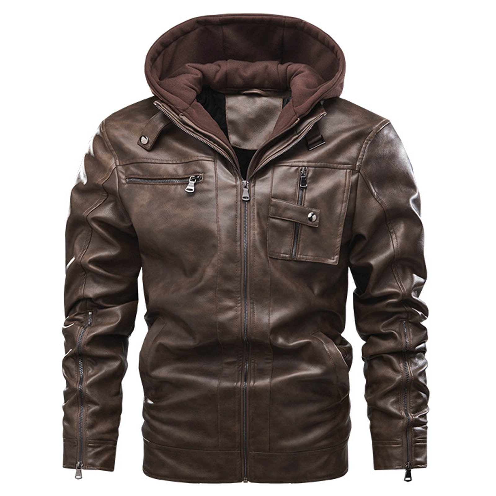 HAPIMO Sales Men's Multi-pocket Large Size Leather Jacket Clip Cotton ...