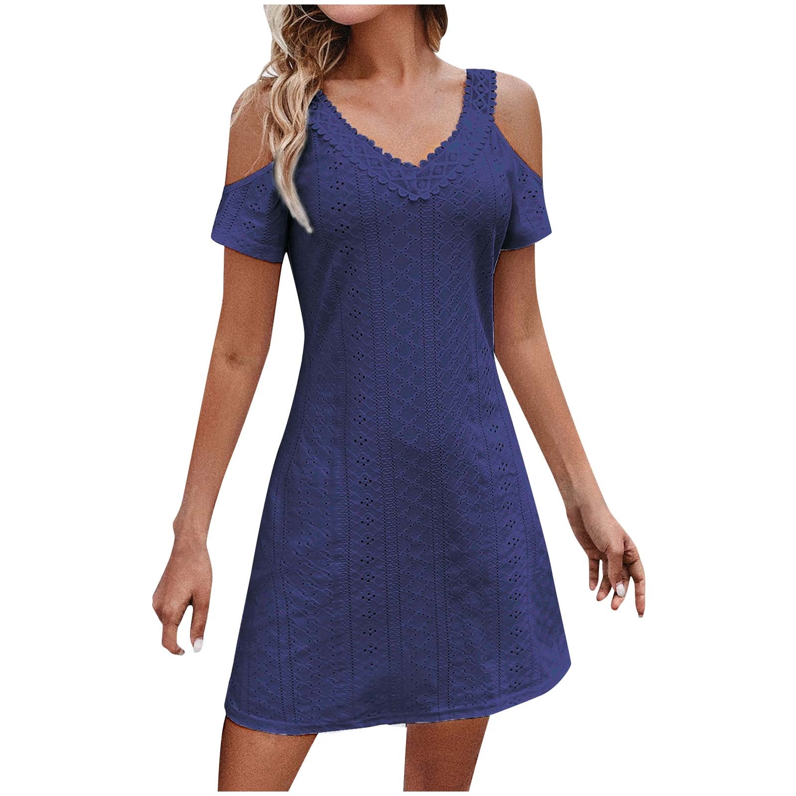 HAPIMO Summer Above Knee Eyelet Dress for Women Sale Floral Print Boho ...