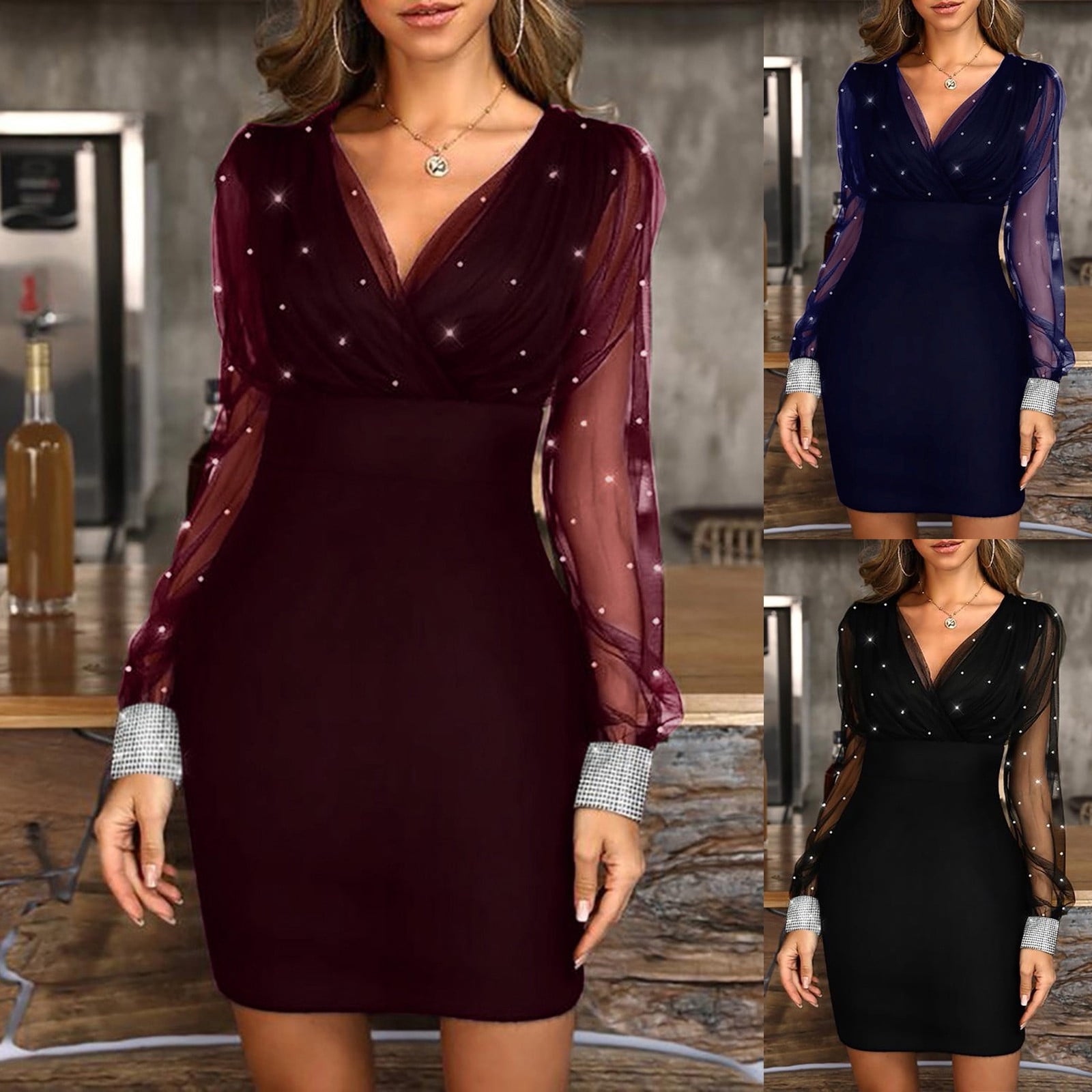 HAPIMO Summer Mini Bodycon Pencil Dress for Women Sale Solid Sequin ...