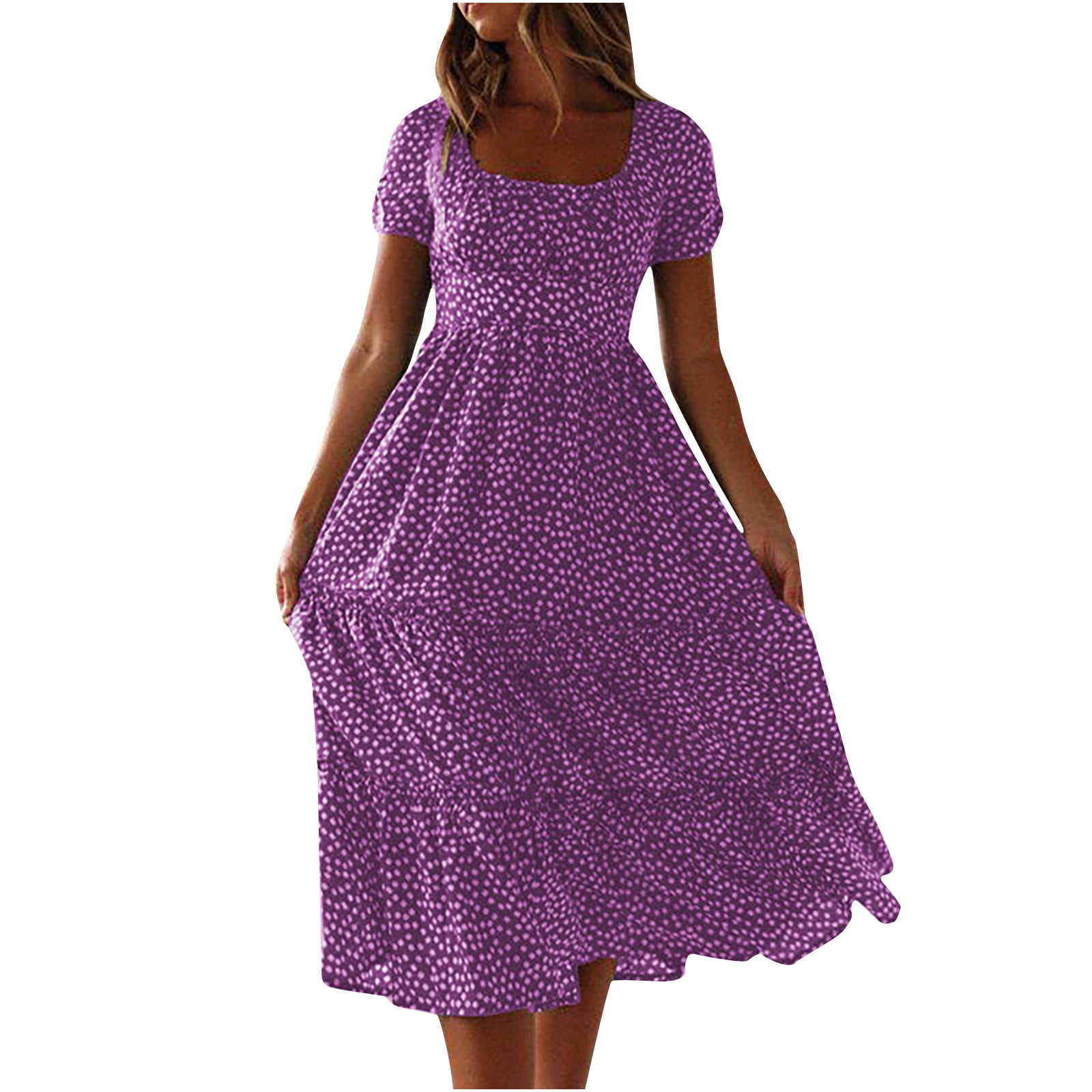 HAPIMO Summer Tea Length A Line Dress for Women Sale Floral Print Fit ...