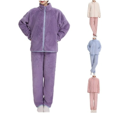 Women's Coral Fleece Pajamas Flannel Sleepwear Soft Pajamas Set Warm Loungewear 2 Piece Pjs Set ...