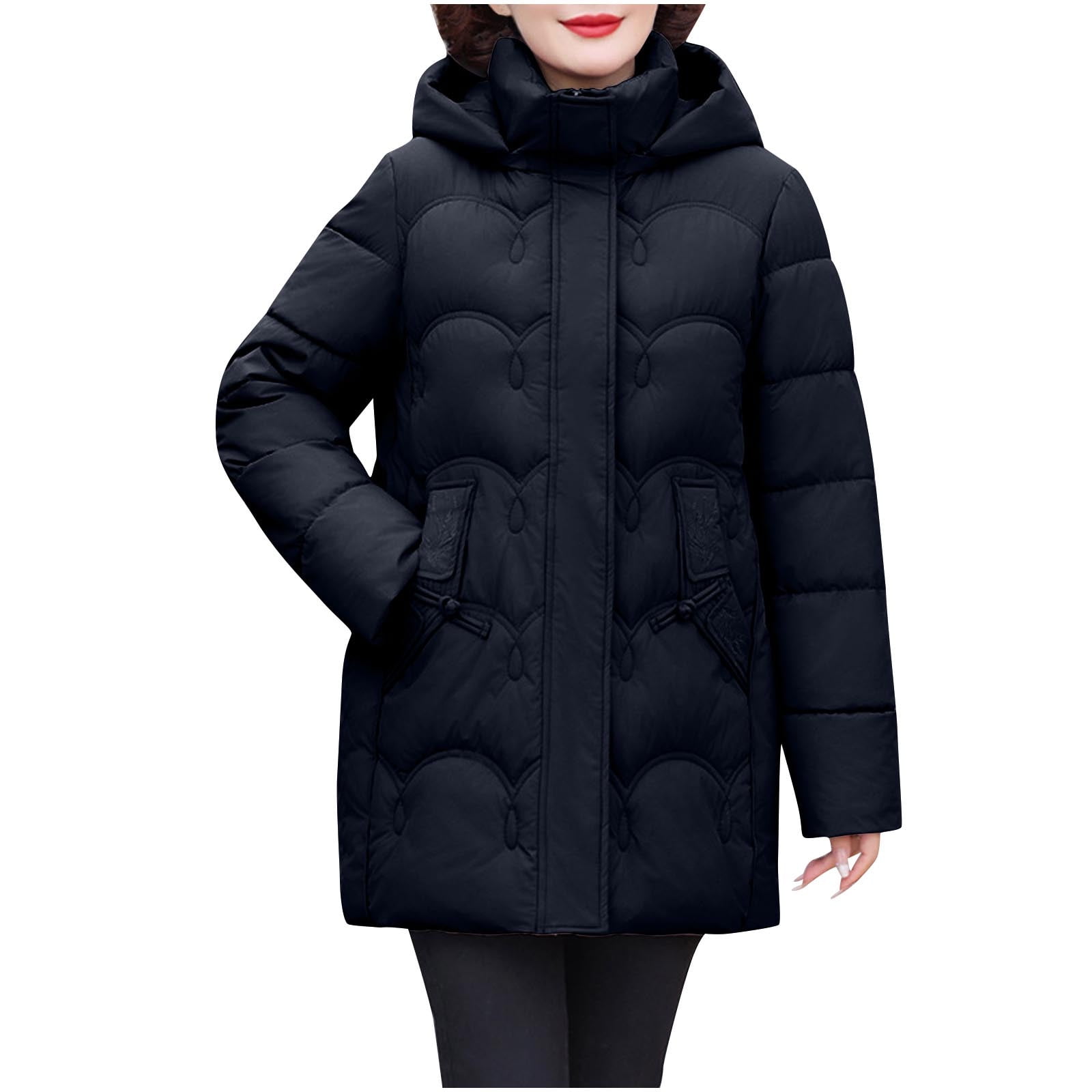 HAPIMO Women Quilted Coat Midi Length Long Sleeve Puffer Jacket Solid ...