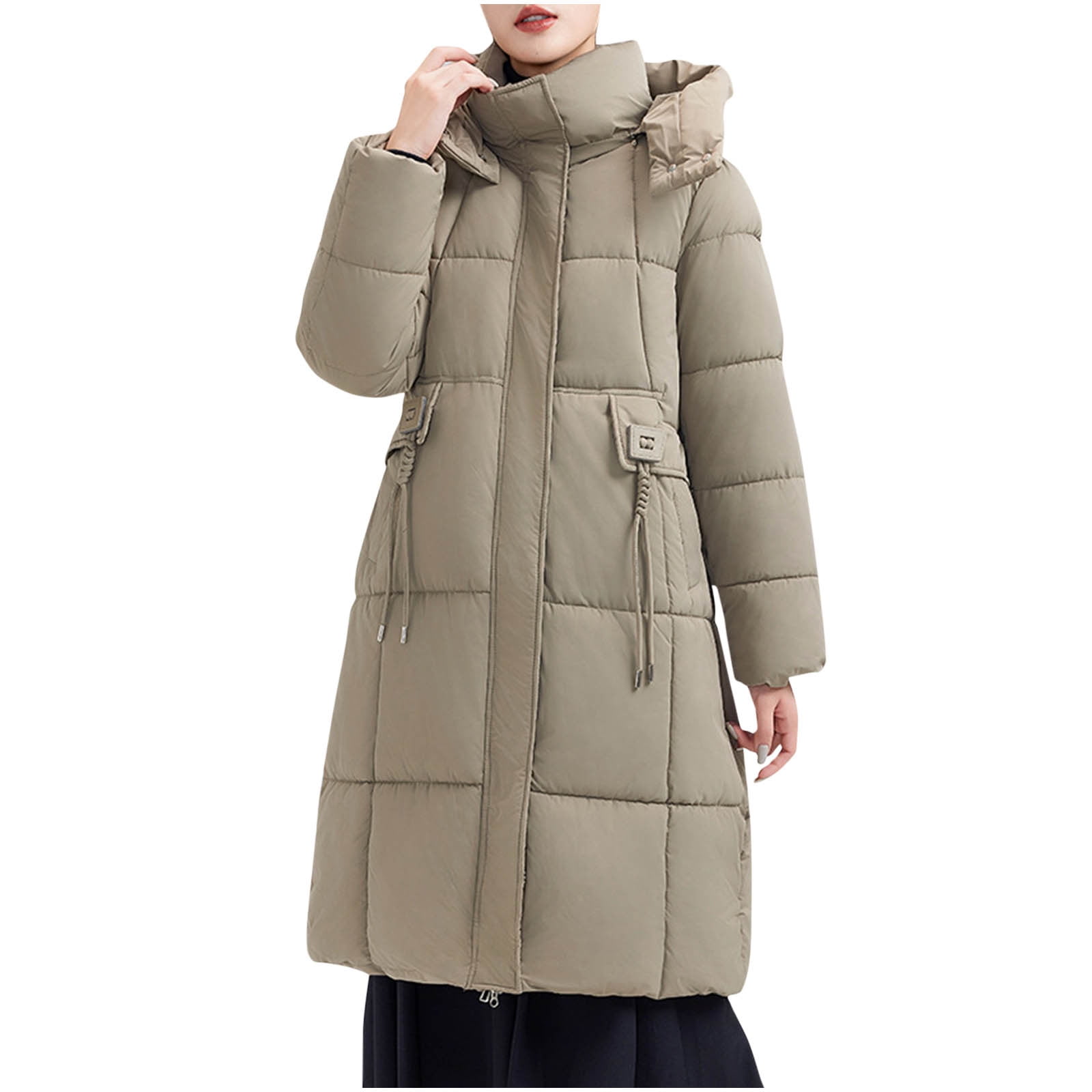 HAPIMO Women Quilted Coat Midi Length Long Sleeve Puffer Jacket Solid ...