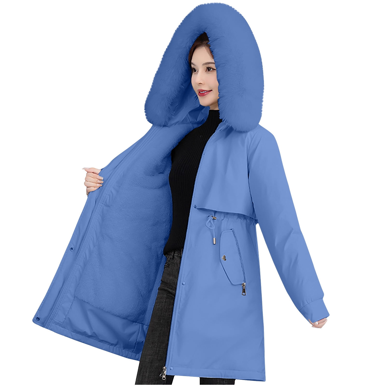 HAPIMO Women'S Windproof Fleece Lined Faux Fur Detachable Hood Winter ...
