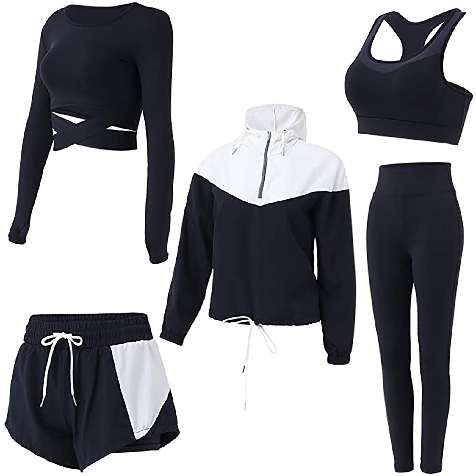 HAPIMO Women's 5 PCS Workout Sets Plus Size Yoga Clothing Suit Set ...
