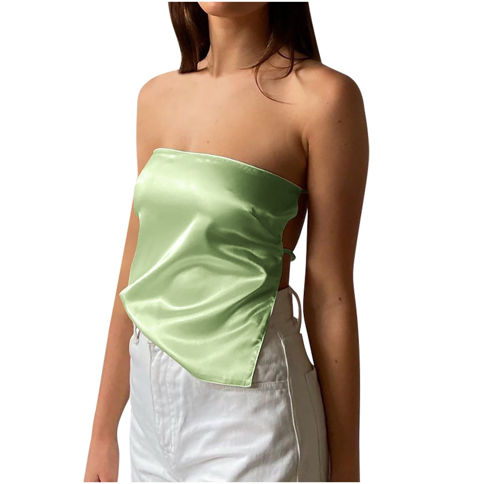 HAPIMO Women's Basic Tube Crop Tops Long Bandeau Top Clearance ...