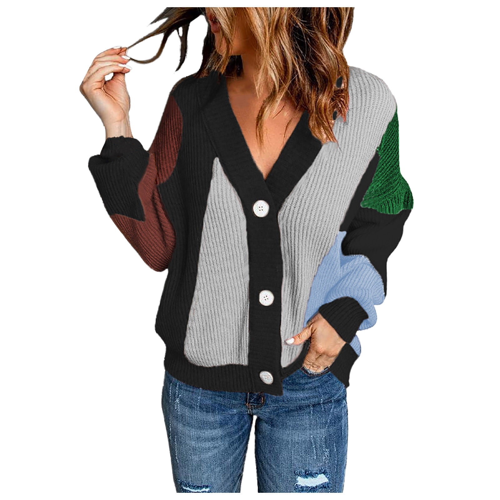 HAPIMO Women's Fall Fahsion Short Knit Sweater Button Down V-Neck Long ...
