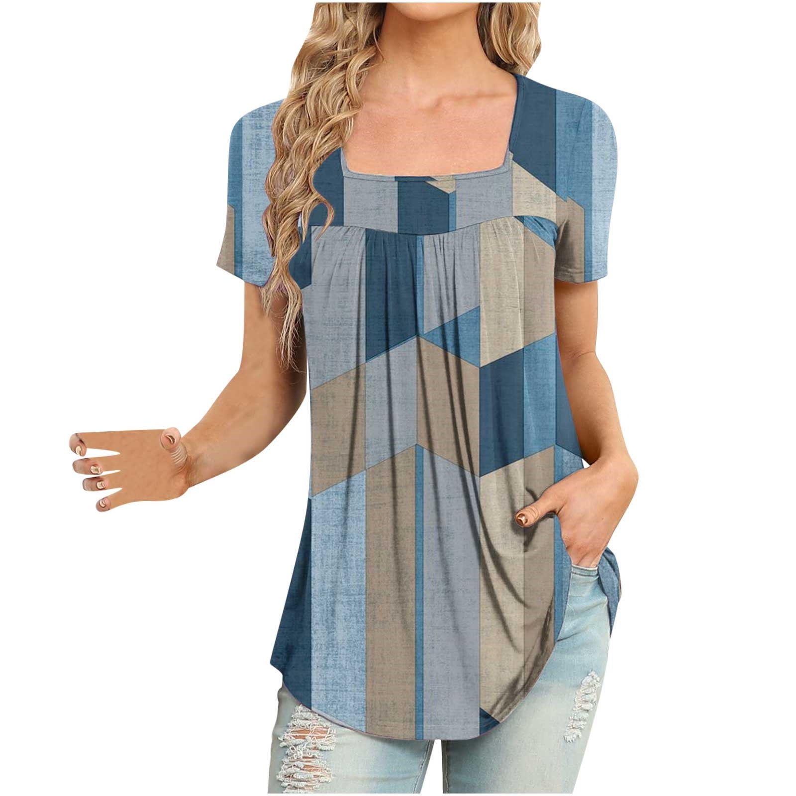 HAPIMO Women's Fashion Shirts Pleat Flowy Clothes for Girls Geometric ...