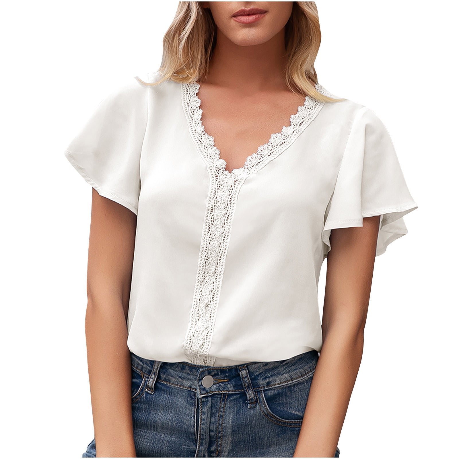 HAPIMO Women's Fashion Shirts Solid Color Print Tops Comfy Casual Loose ...