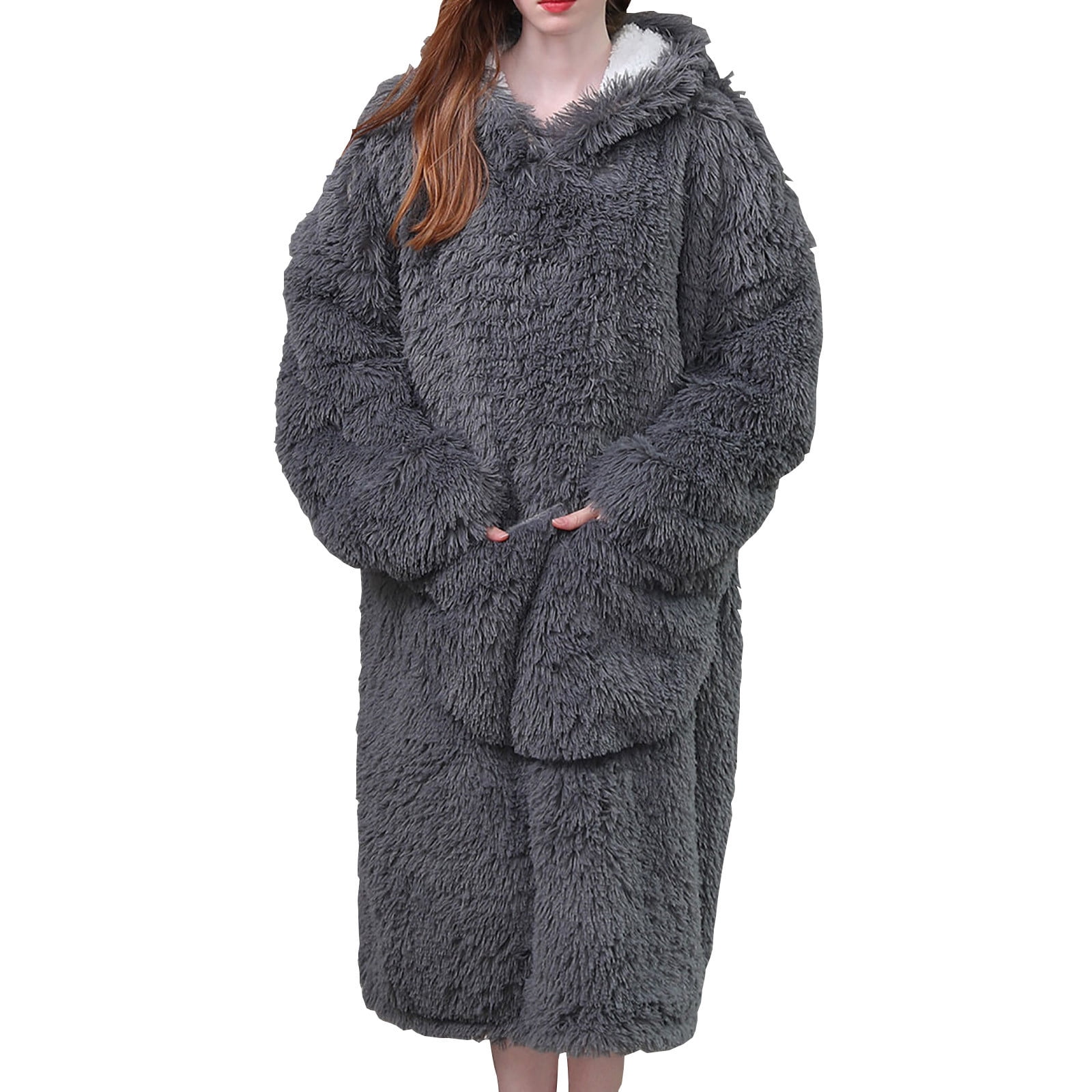 HAPIMO Women's Flannel Hooded Maxi Dress Sleepwear Pajamas with Pocket ...