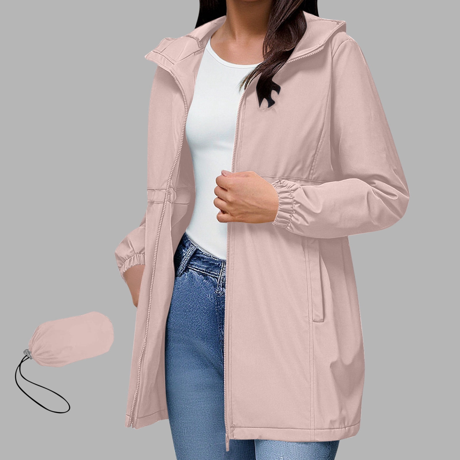 HAPIMO Women's Lightweight Rain Jacket Solid Zip Up Windbreaker Casual ...
