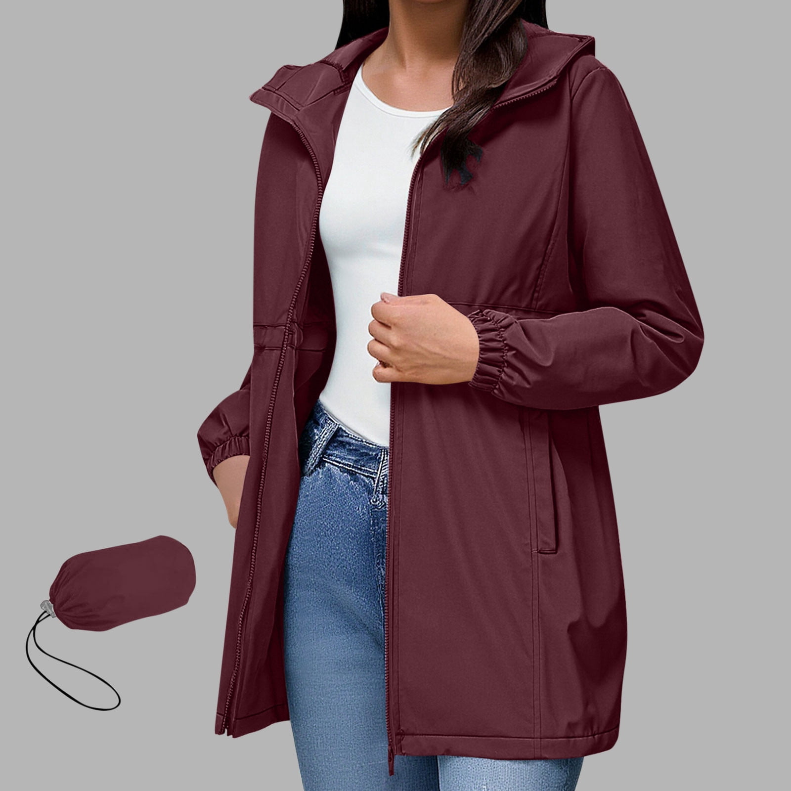 HAPIMO Women's Lightweight Rain Jacket Solid Zip Up Windbreaker Casual ...