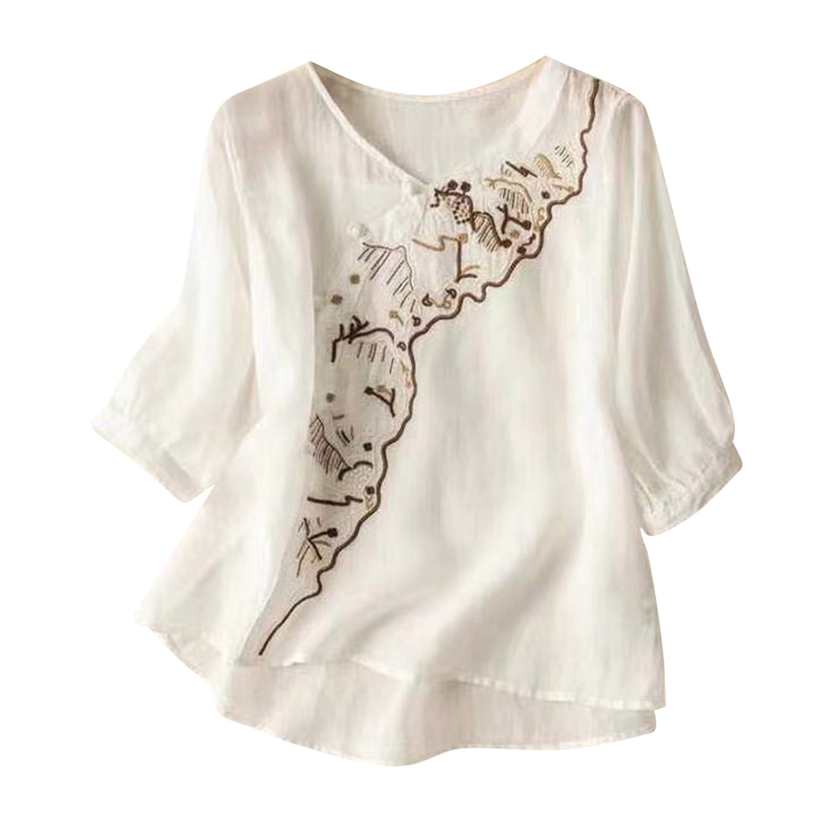 HAPIMO Women's Loose Cotton Lined Pullover Button Clearance Short Sleeve Trendy V Neck Shirts ...