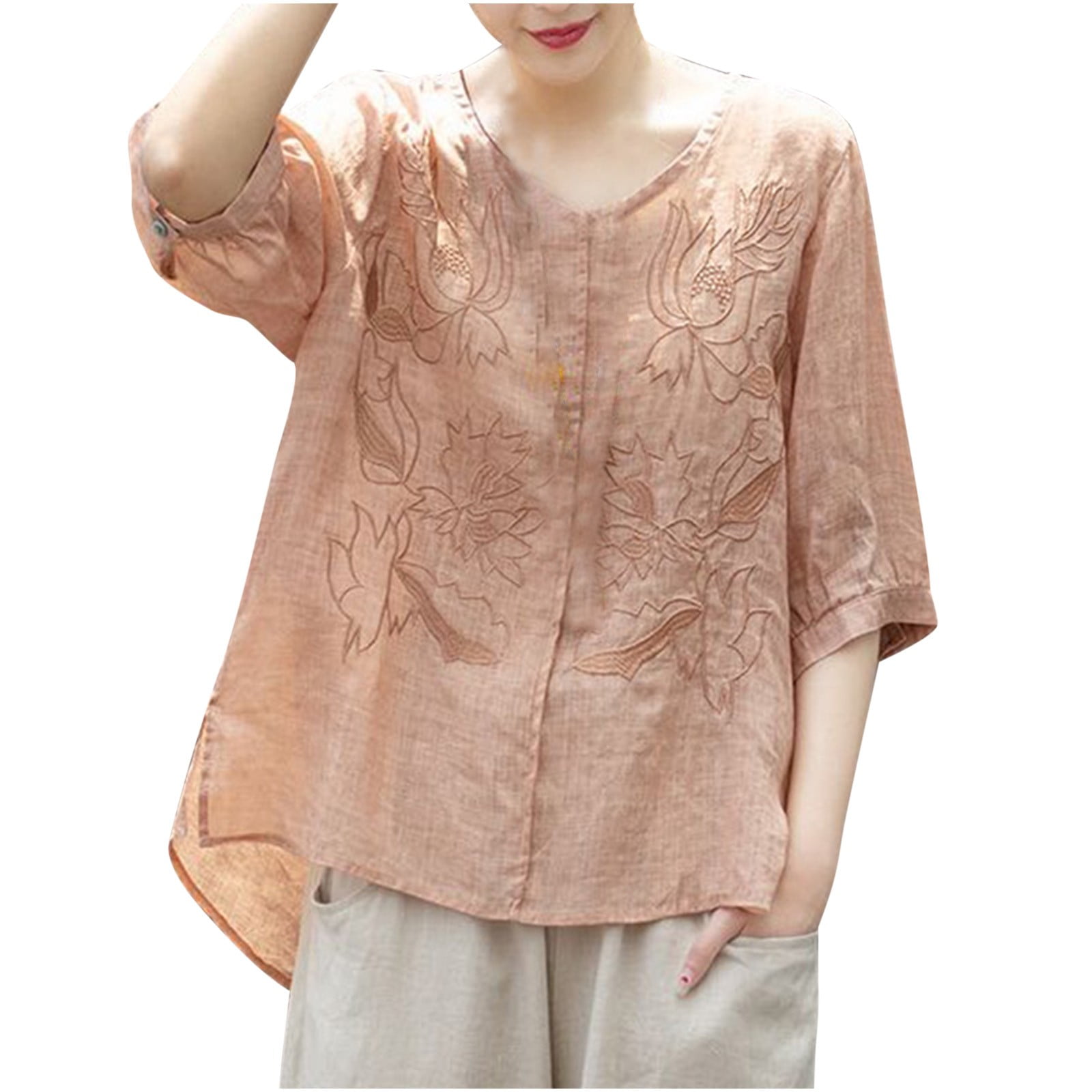 HAPIMO Women's Loose Cotton Lined Pullover Clearance Trendy Florl Graphic Summer Tees Short ...