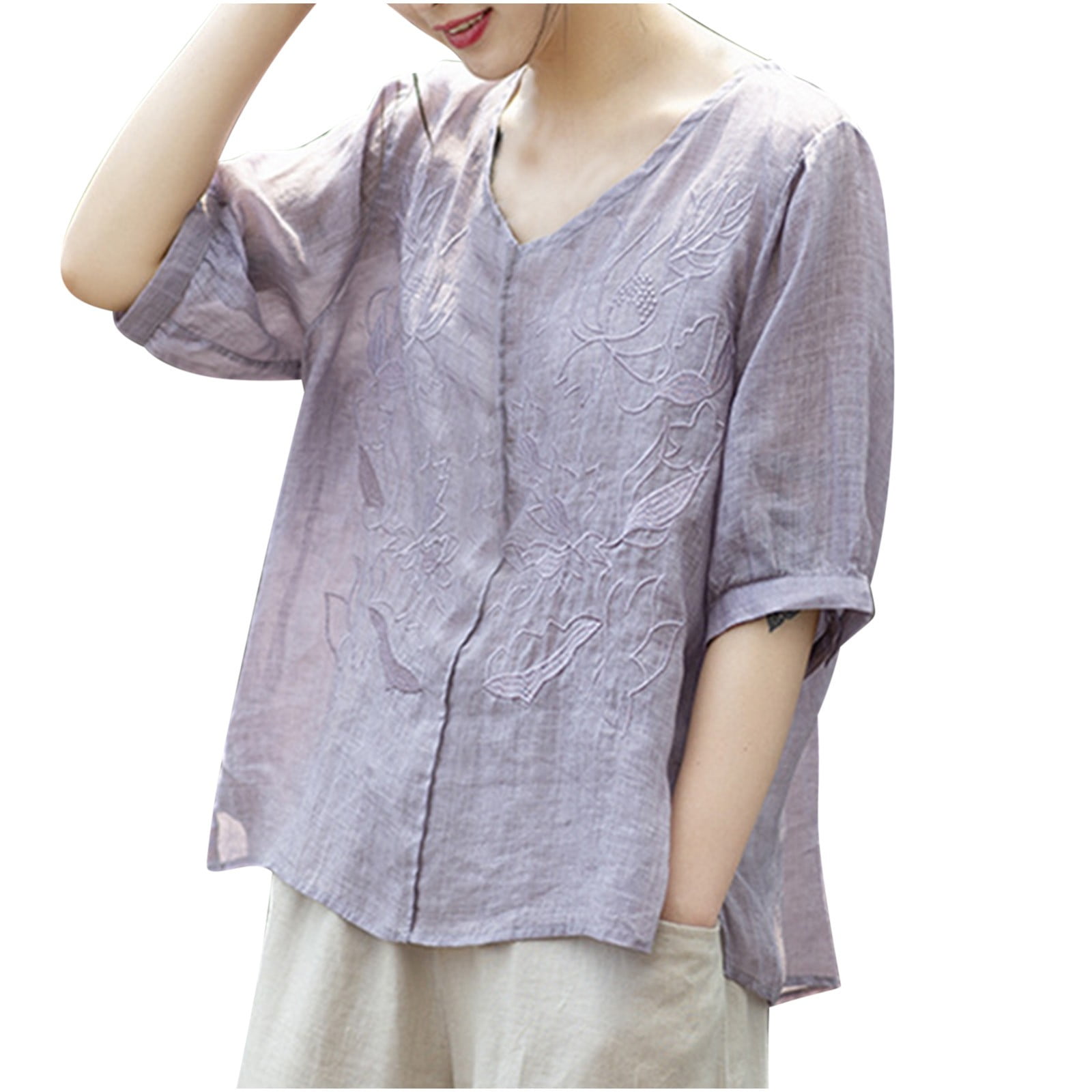 HAPIMO Women's Loose Cotton Lined Pullover Clearance Trendy Florl Graphic Summer Tees Short ...