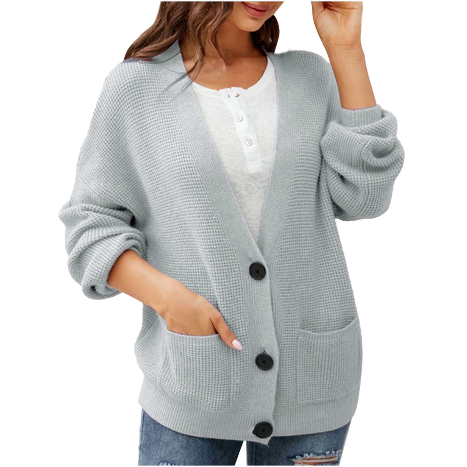 HAPIMO Women's Loose Knitted Cardigan Sweater Pocket Trendy Casual ...