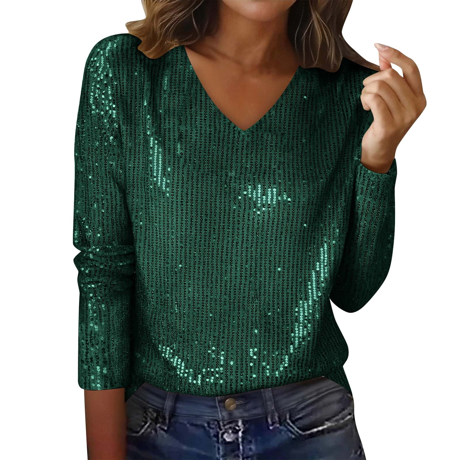 HAPIMO Women's Sequin Blouses Fashion Dressy Shirts Glitter Sparkly ...