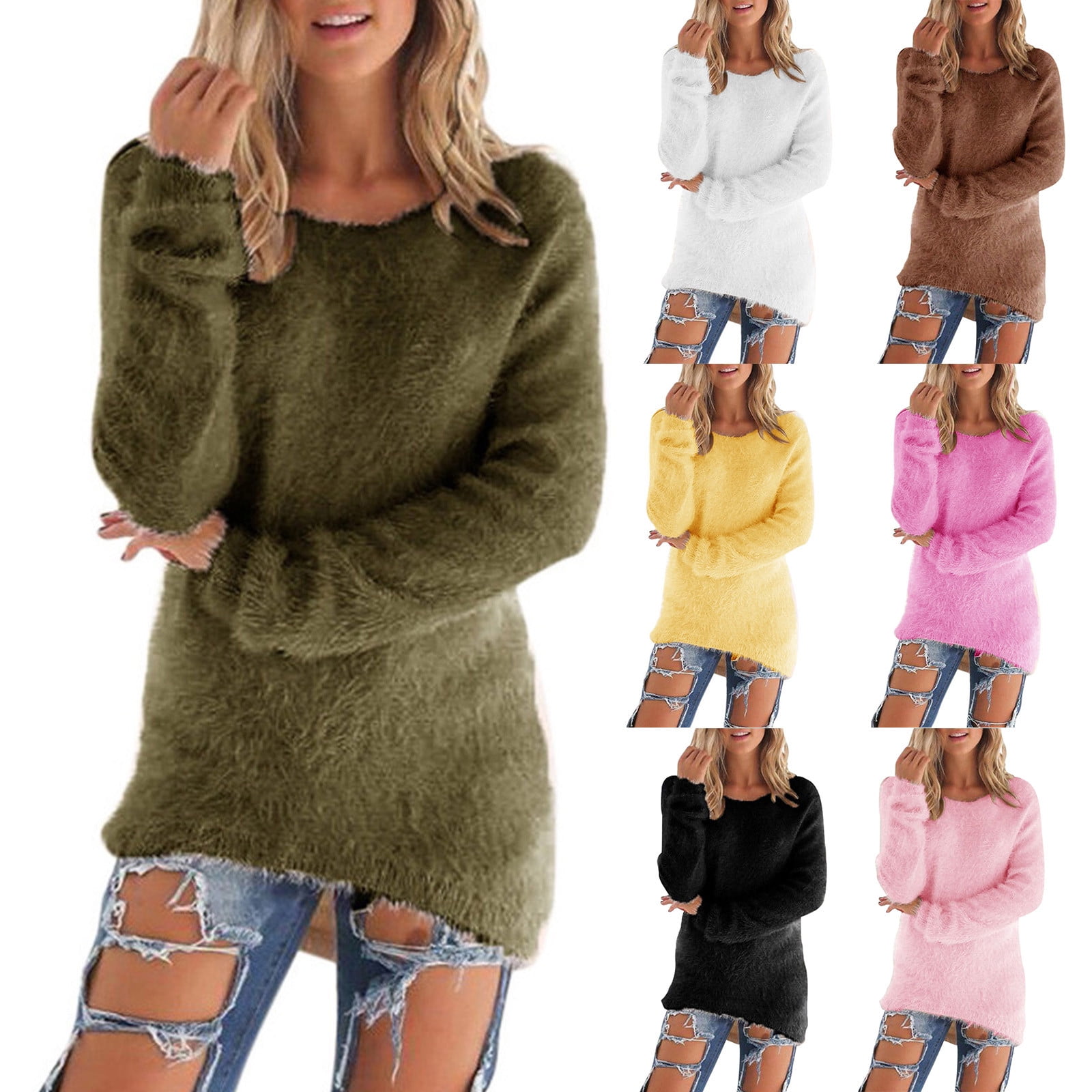 HAPIMO Women's Soft Fleece Sweater Loose Pullovers Holiday Long Sleeve ...