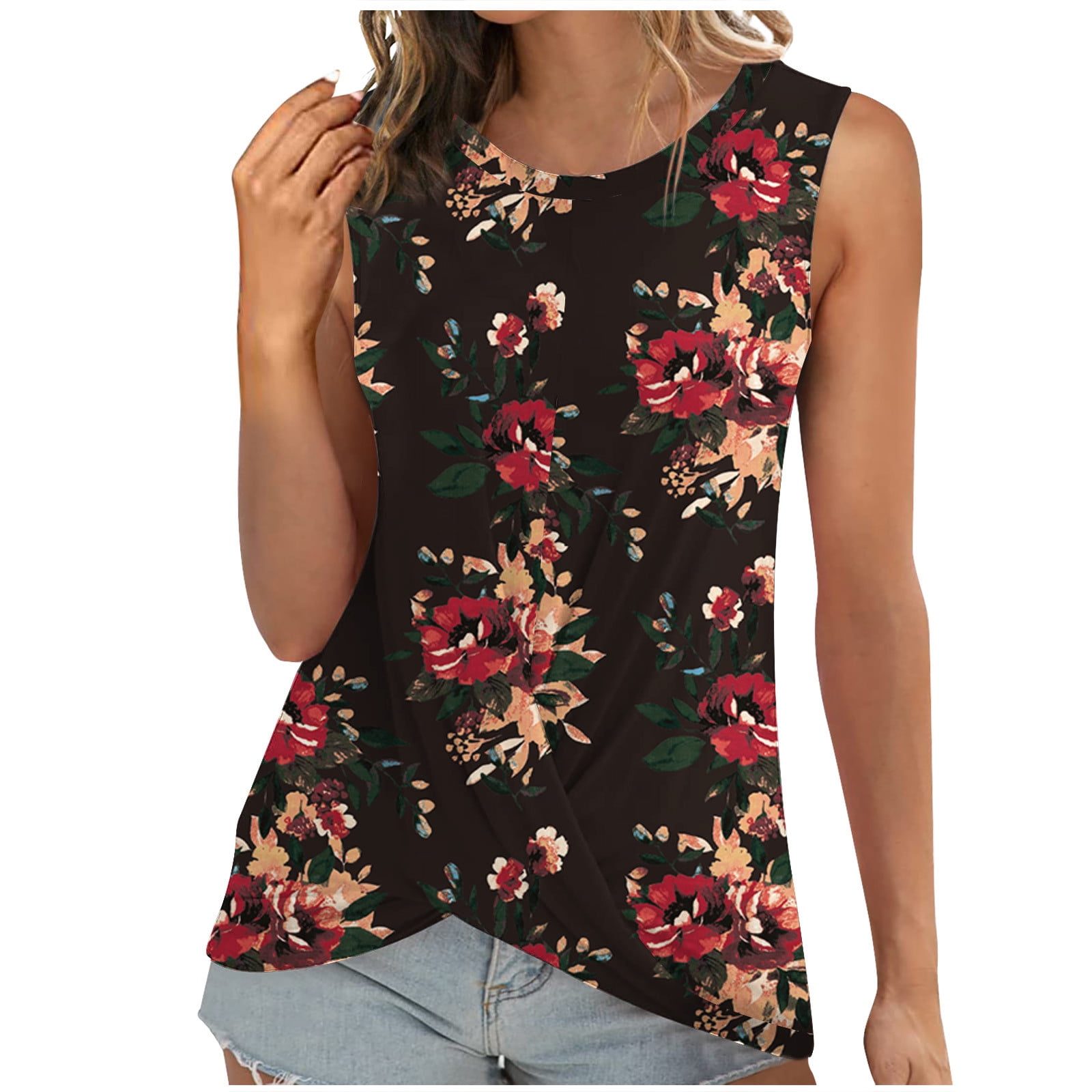 HAPIMO Women's Summer Tank Tops O-Neck Blouse Strappy Flared Camisole Sleeveless Shirts for ...